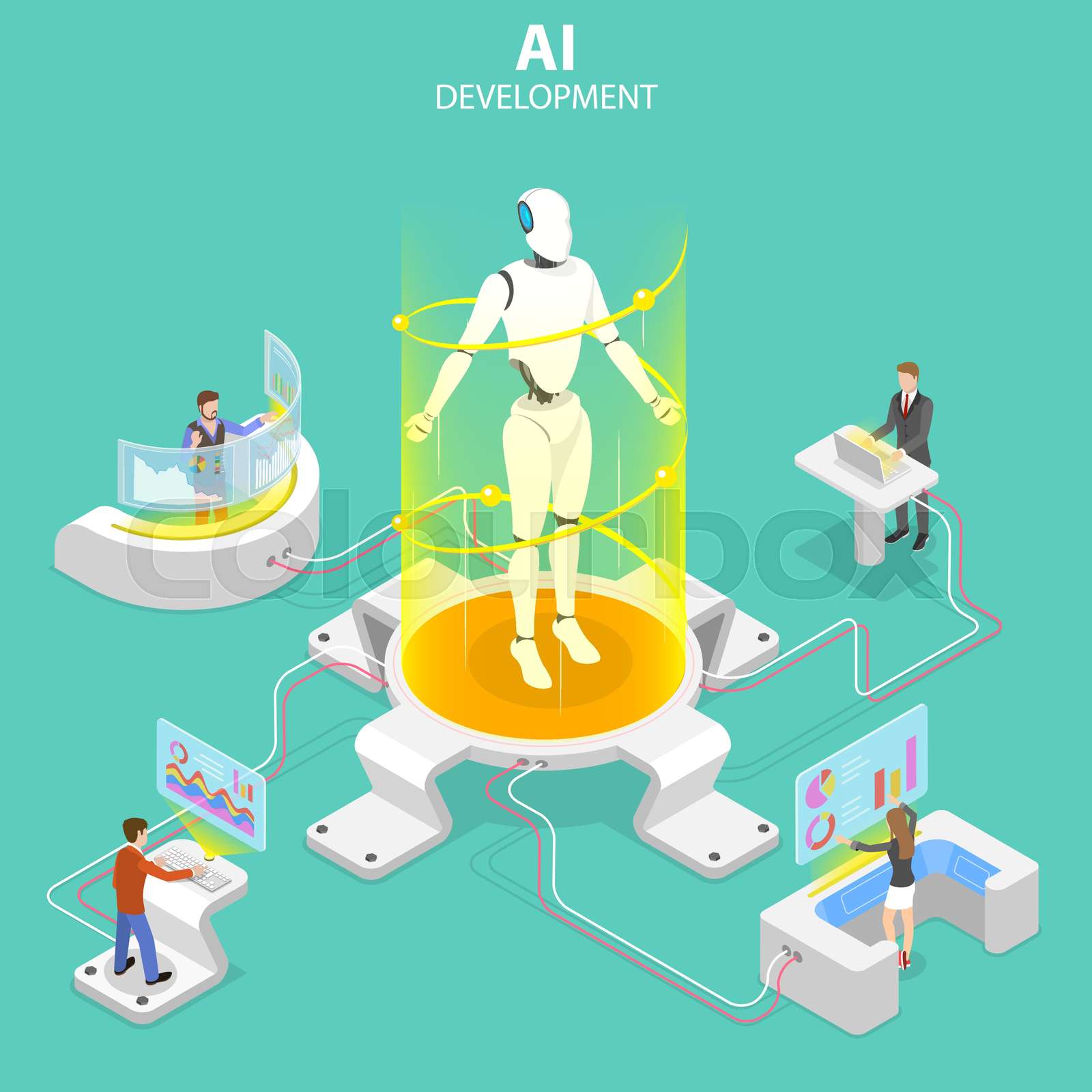 Flat isometric vector concept of AI development. | Stock vector | Colourbox