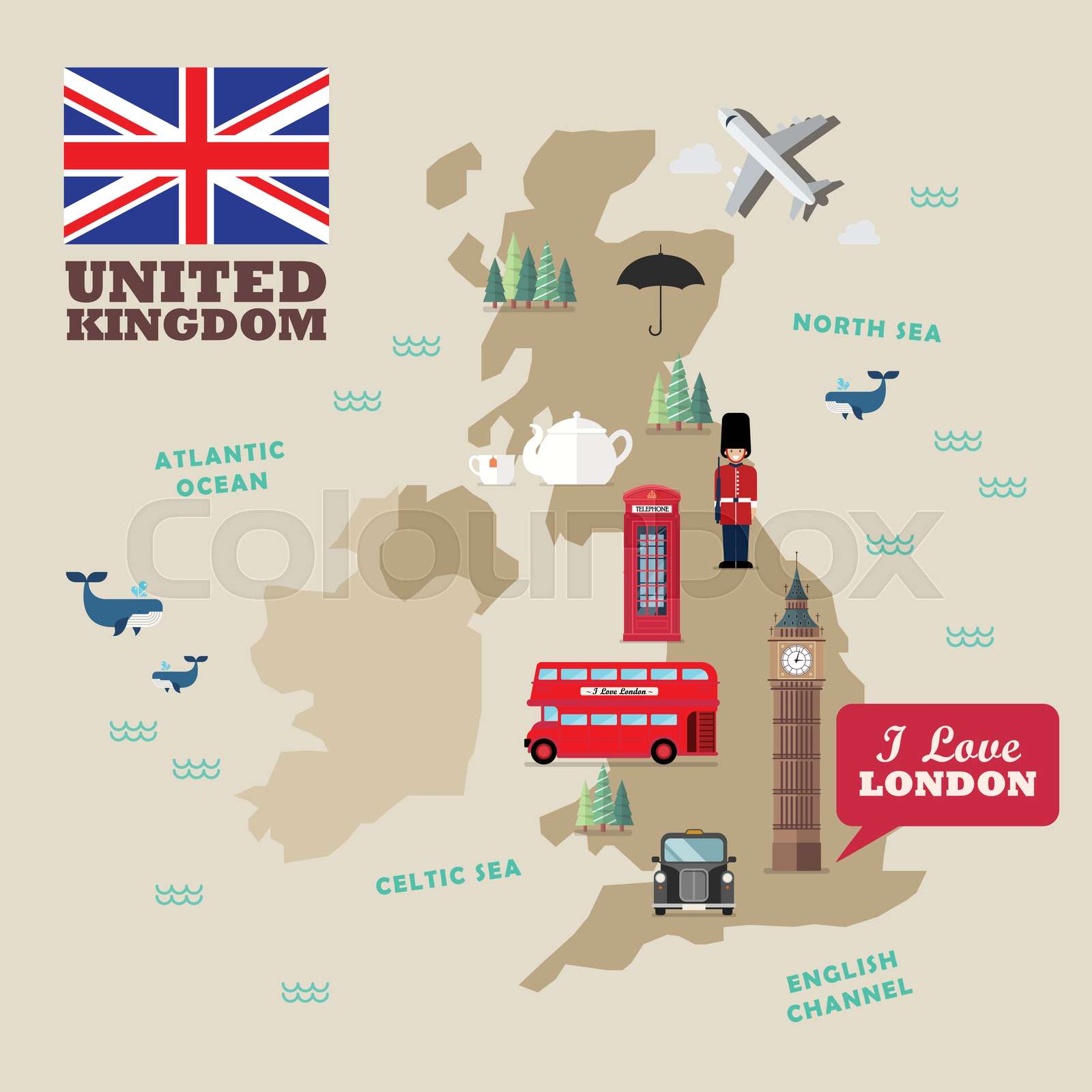 United kingdom national symbols with map | Stock vector | Colourbox