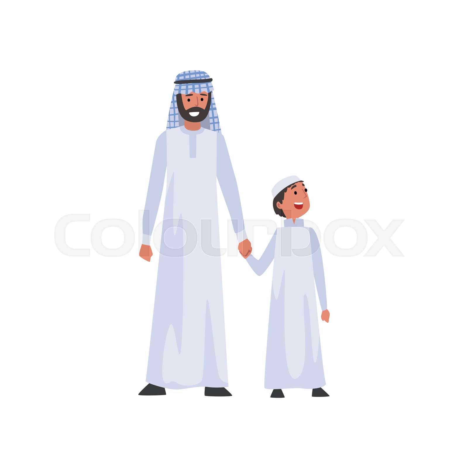 Muslim Father and His Son, Happy Arab Family in Traditional Clothes ...