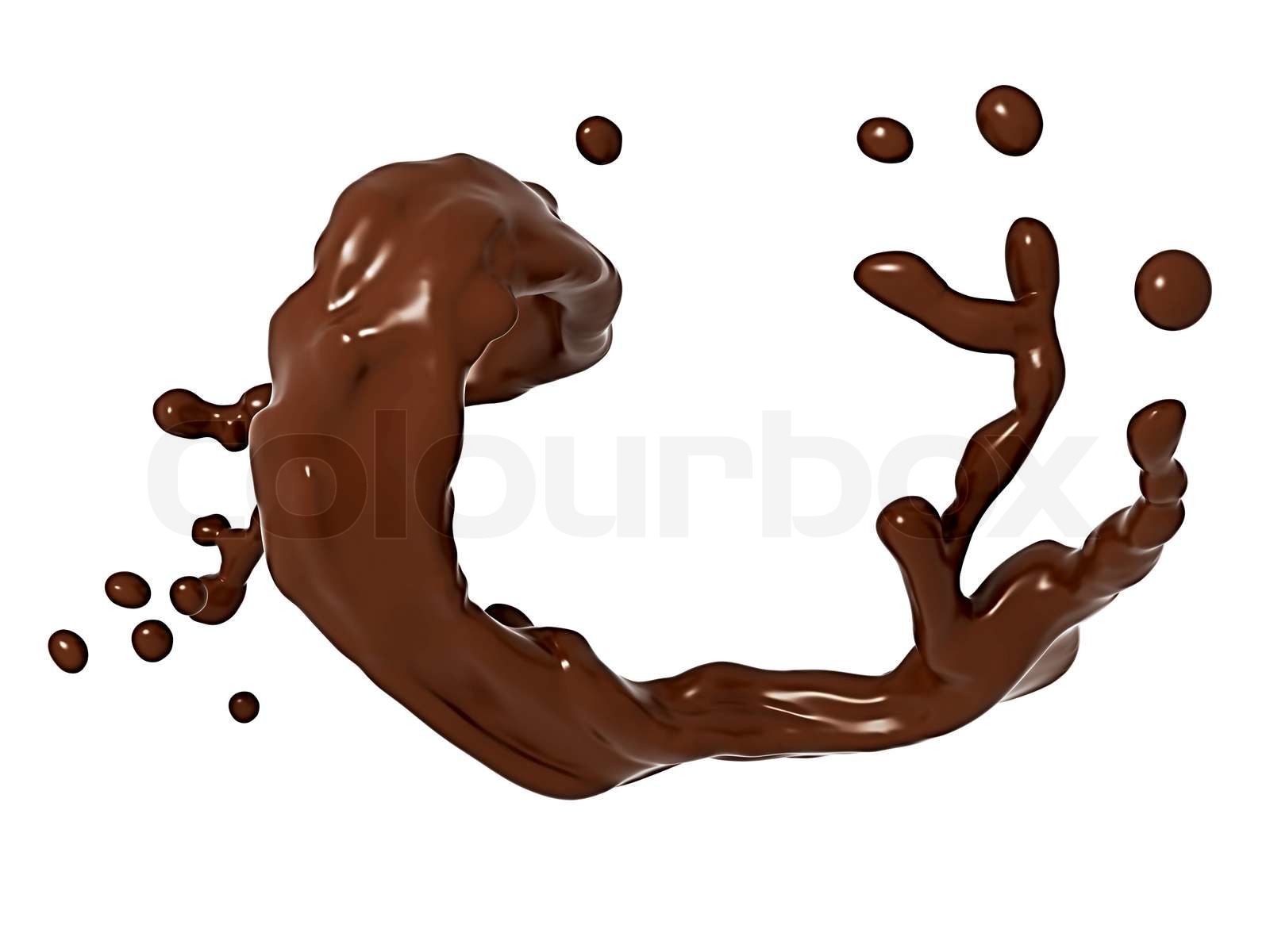 Liquid chocolate splash with droplets isolated | Stock image | Colourbox