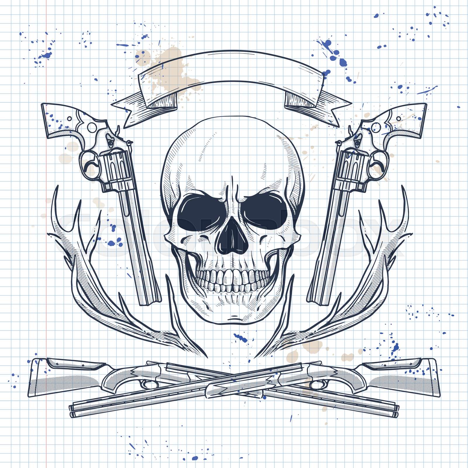 Hand drawn hunter skull | Stock vector | Colourbox