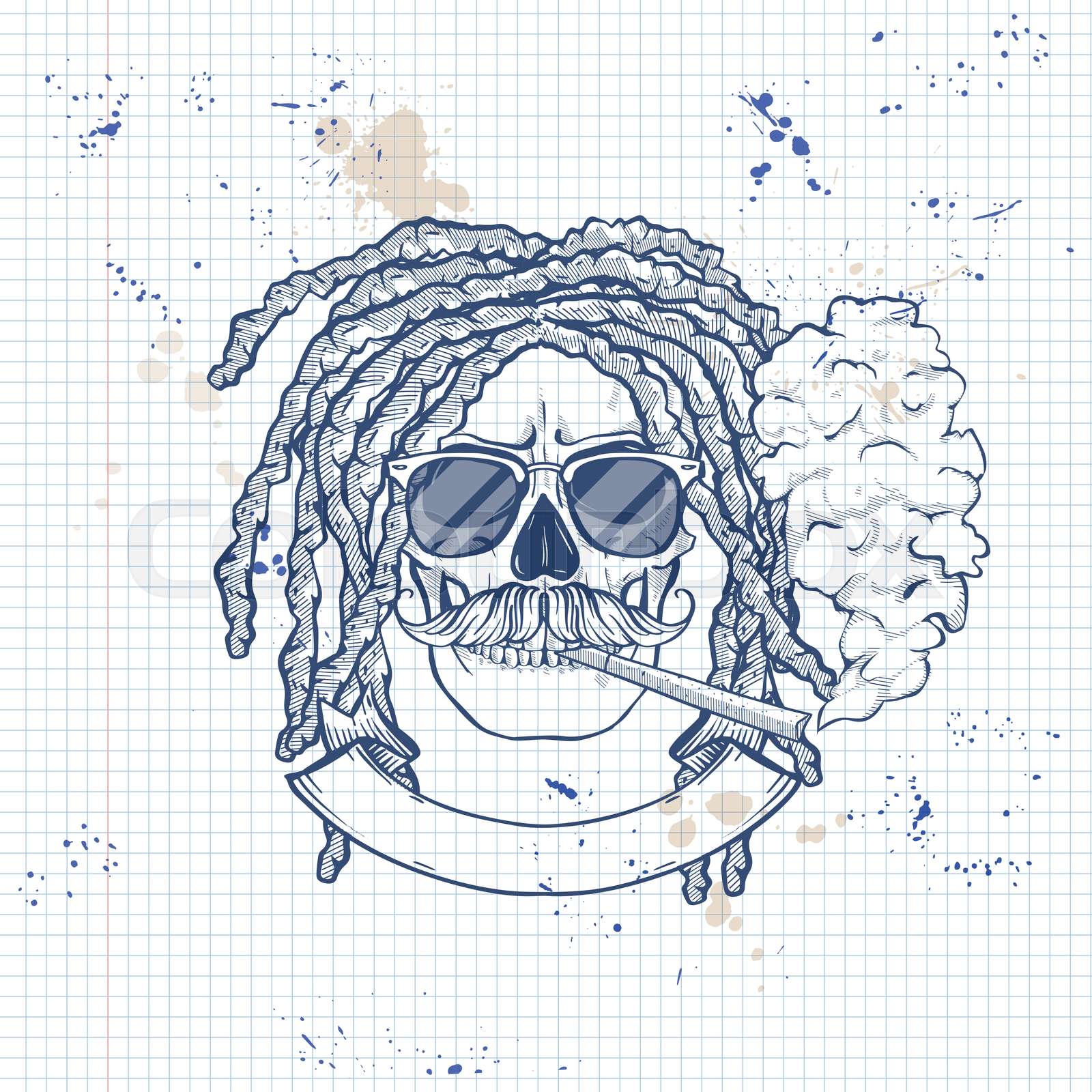 Sketch skull with dreadlocks | Stock vector | Colourbox