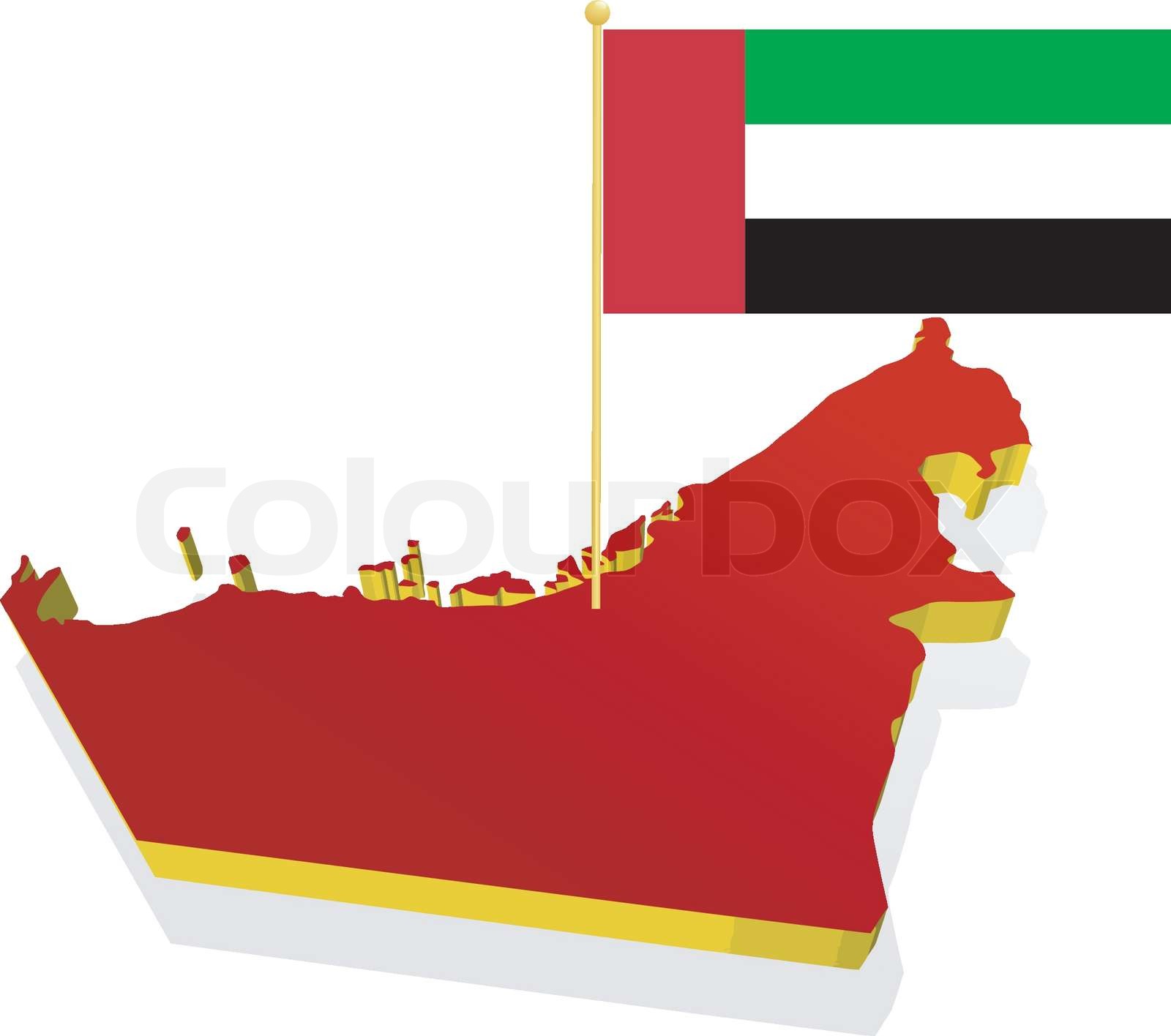three-dimensional image map of United Arab Emirates with the national ...