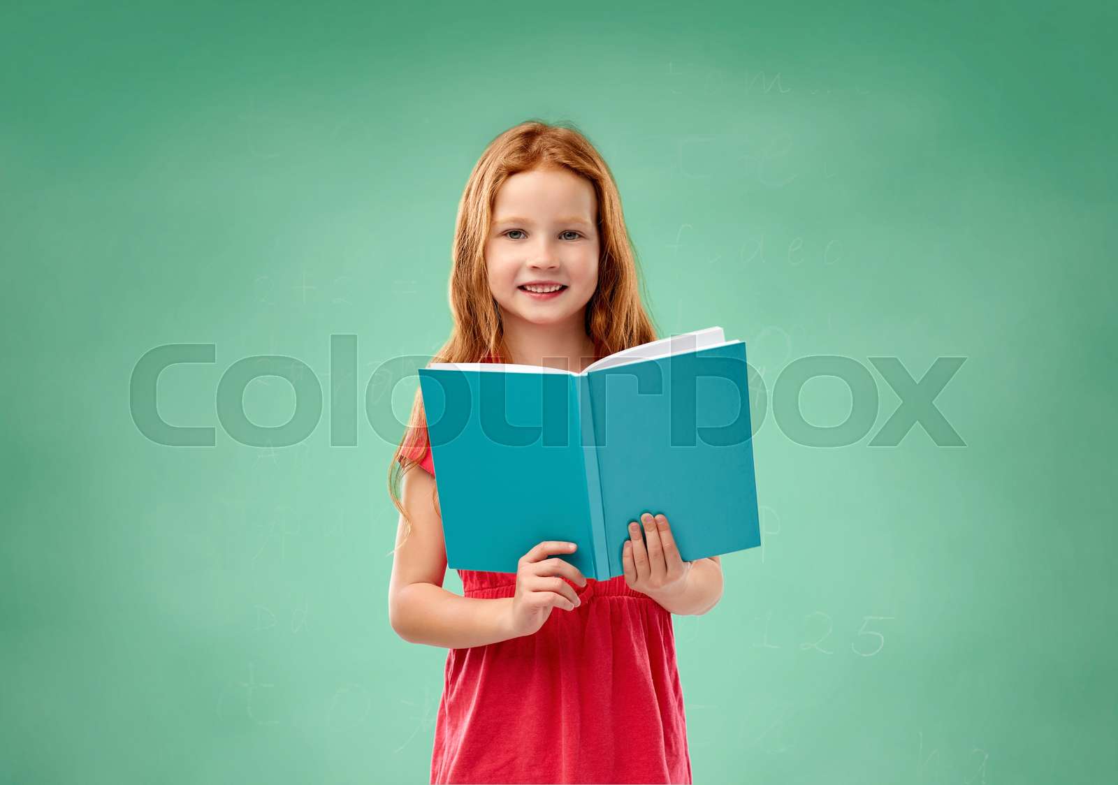 red student girl with book over school chalk board | Stock image ...