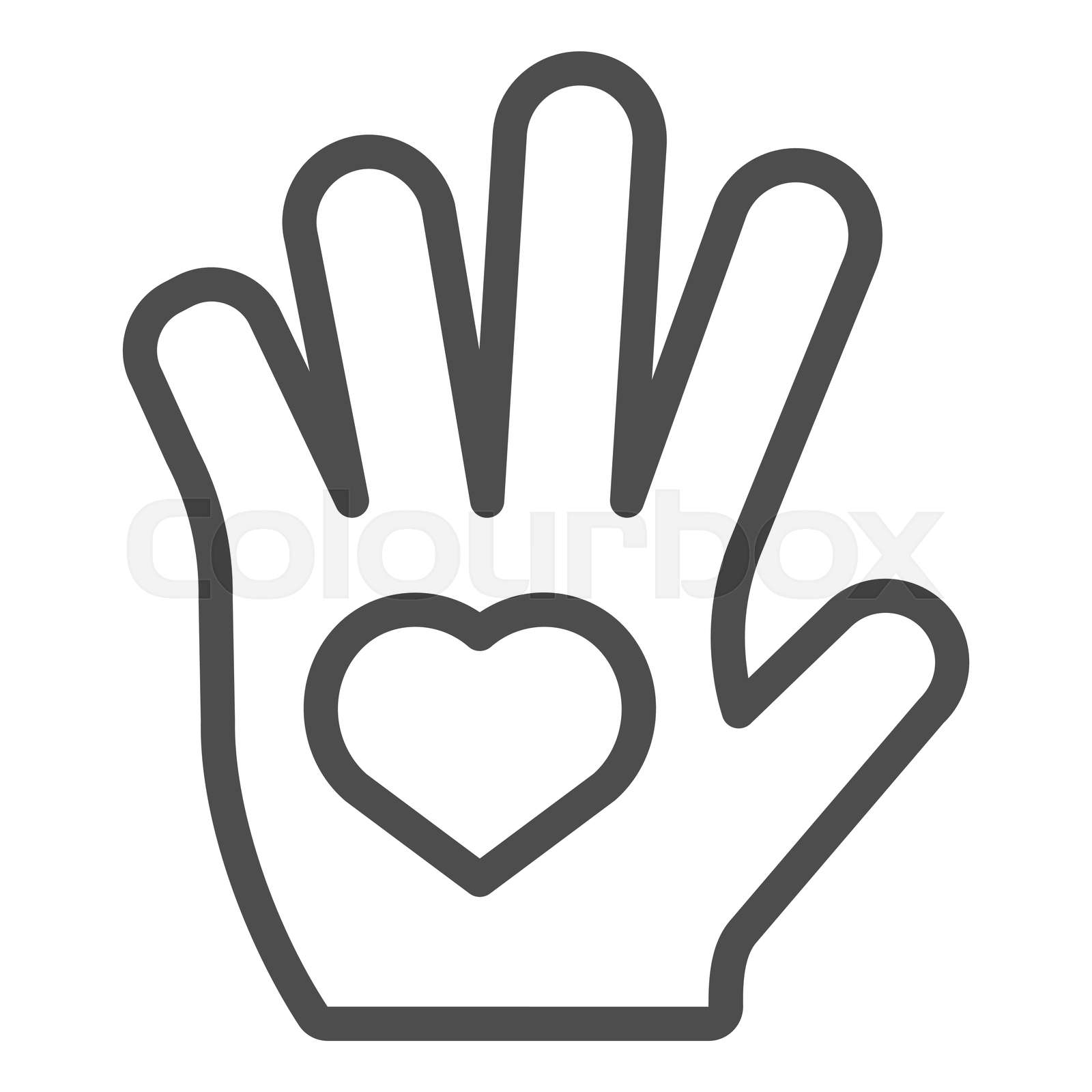 Heart in palm line icon. Hand with heart vector illustration isolated ...