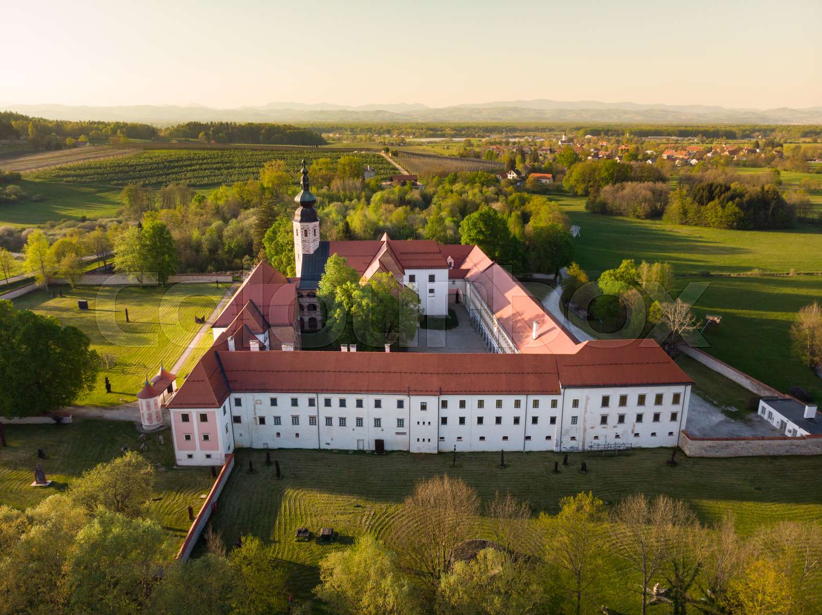 Aerial view of Cistercian monastery Kostanjevica na Krki, homely ...