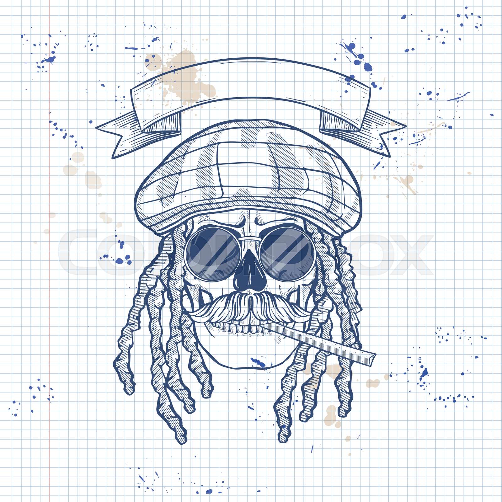Sketch skull with dreadlocks | Stock vector | Colourbox