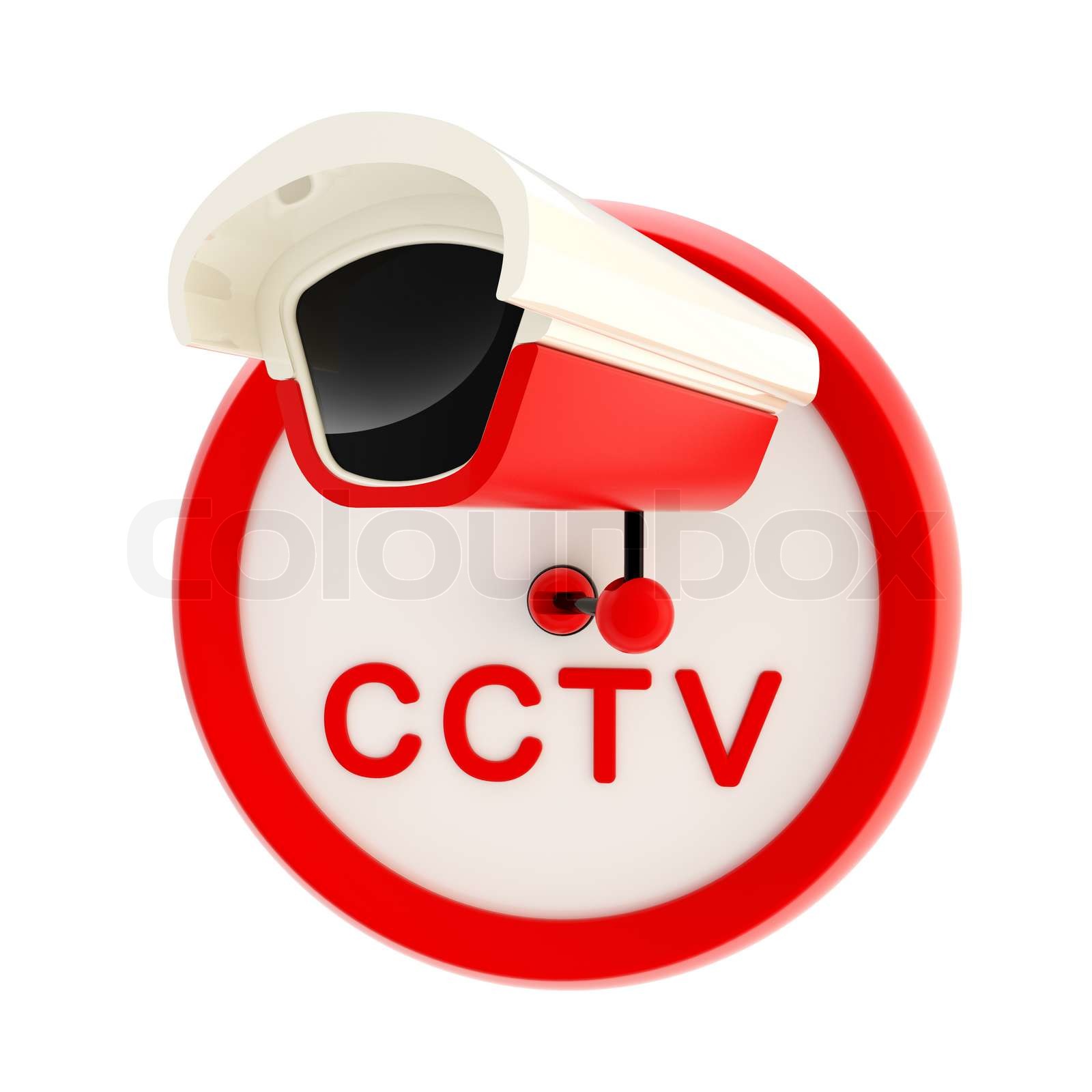 Closed circuit television CCTV alert sign with real camera isolated on ...