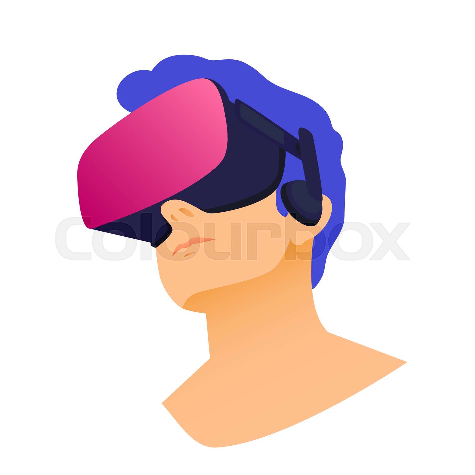Vector illustration of man wearing virtual reality headset. Abstract VR ...