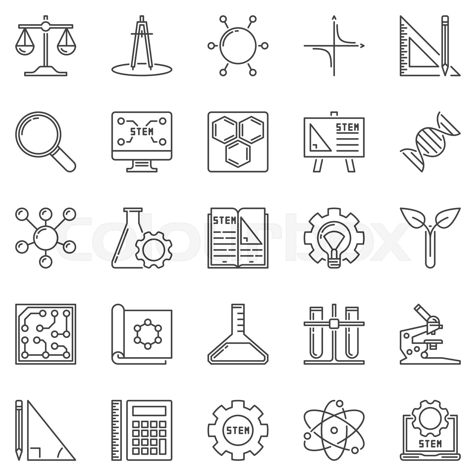 STEM outline icons set. Vector Science concept symbols | Stock vector ...