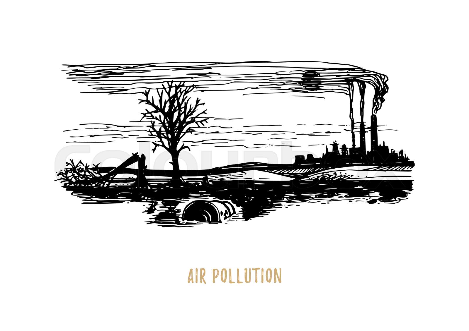 Air pollution illustration.Sketch of contamination environment theme in ...
