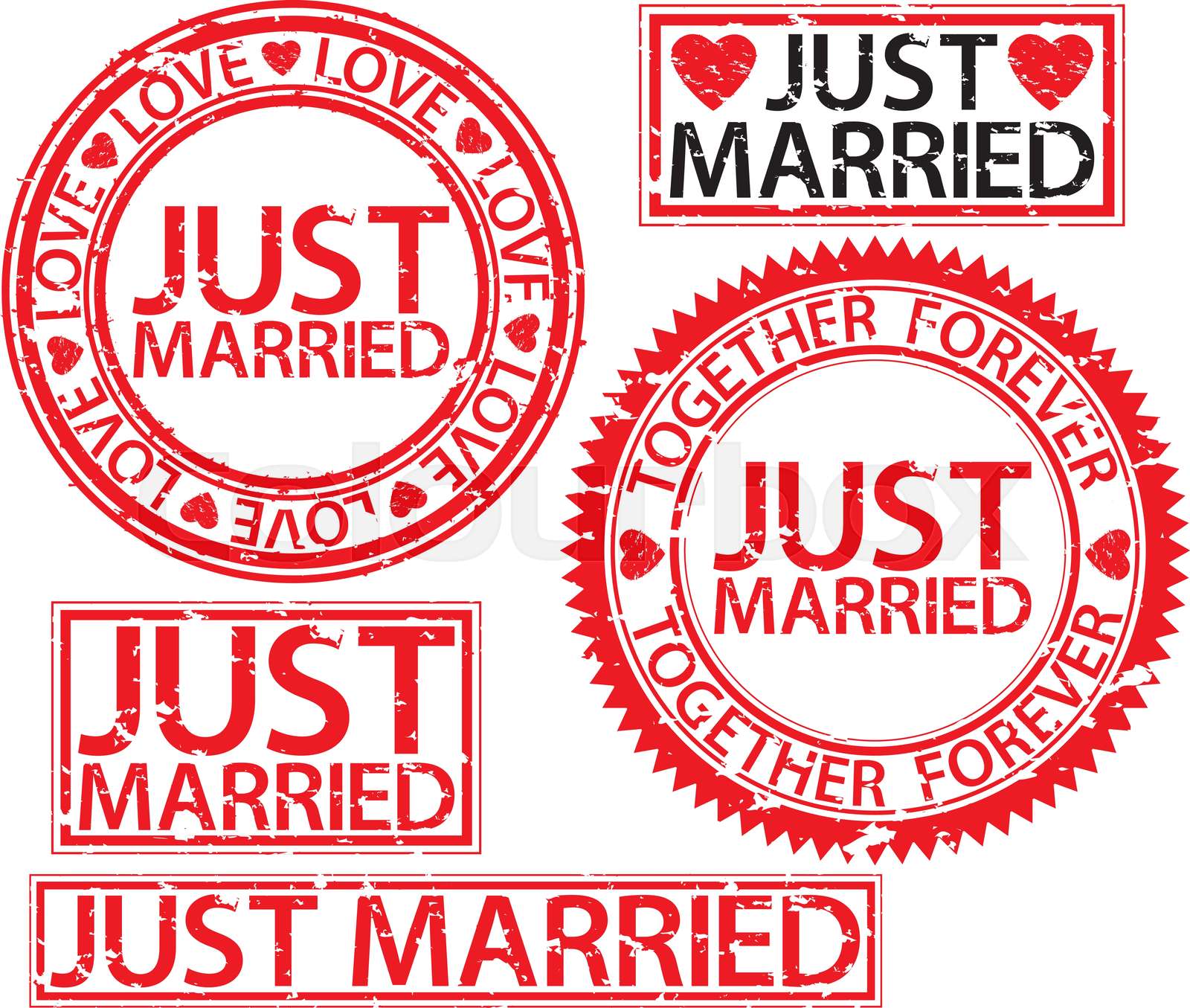 Just married stamp set, vector illustartion | Stock vector | Colourbox