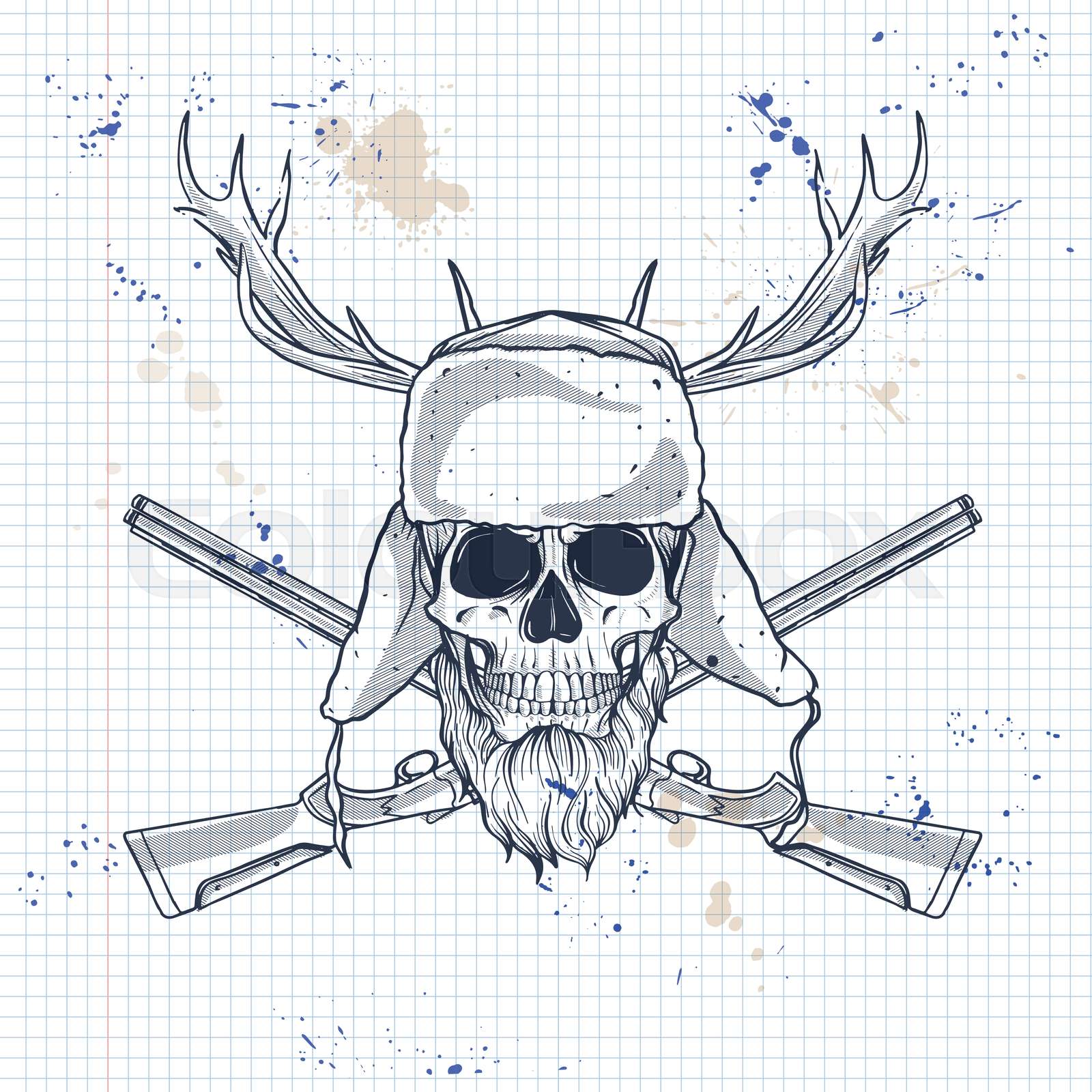Hand drawn hunter skull | Stock vector | Colourbox