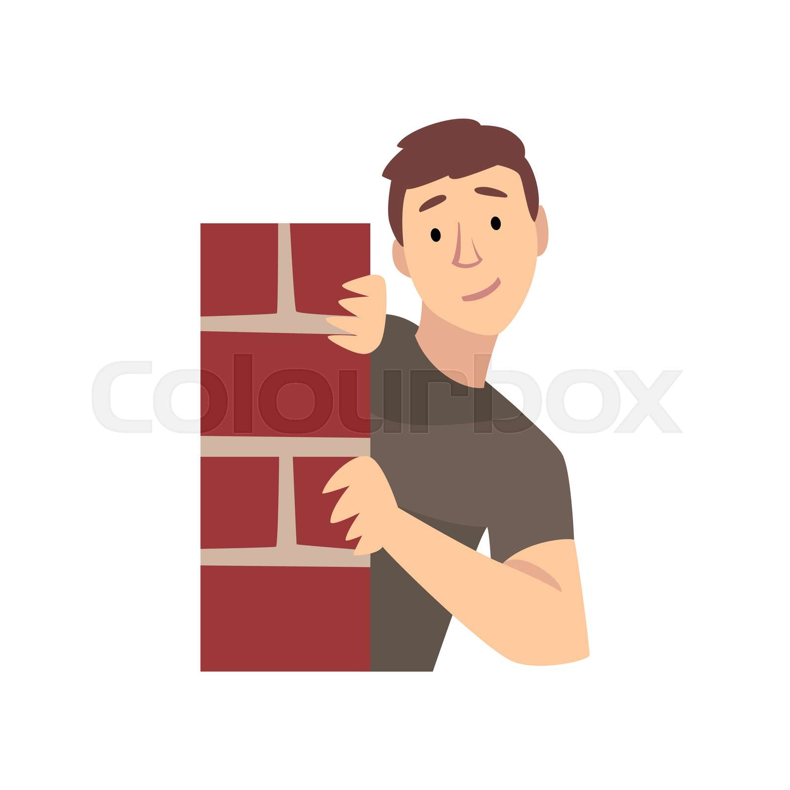Young Man Looking From Behind Corner of Brick Wall Cartoon Vector ...