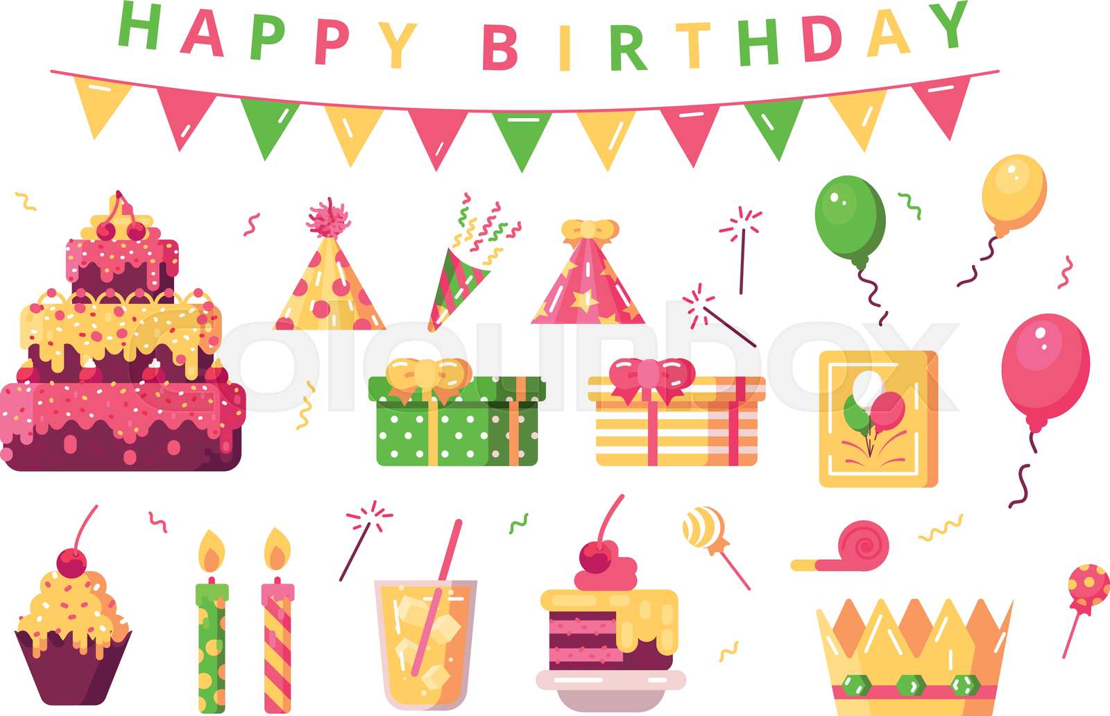 Happy Birthday Symbols Set Stock Vector Colourbox Happy Birthday Symbols Set Stock Vector Colourbox