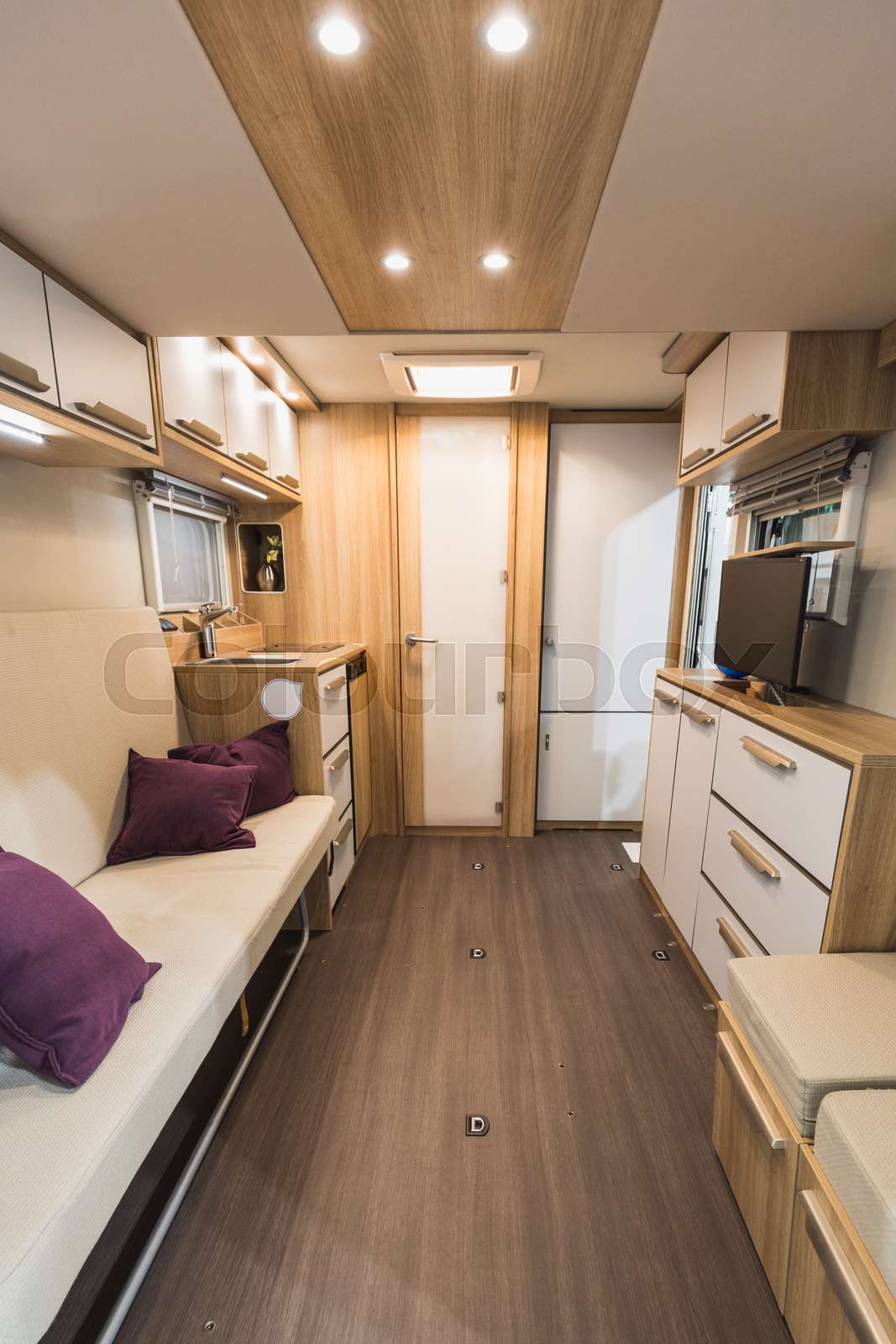 detailed view of white and brown caravan interior | Stock image | Colourbox