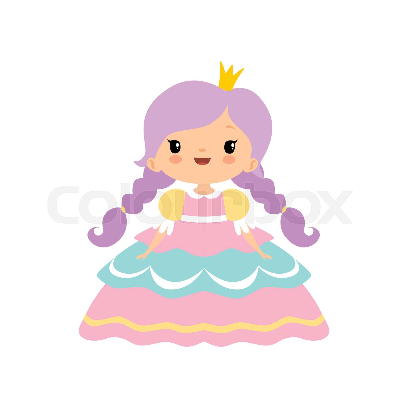 Cute Little Fairytale Princess Girl with Golden Crown Cartoon Vector ...