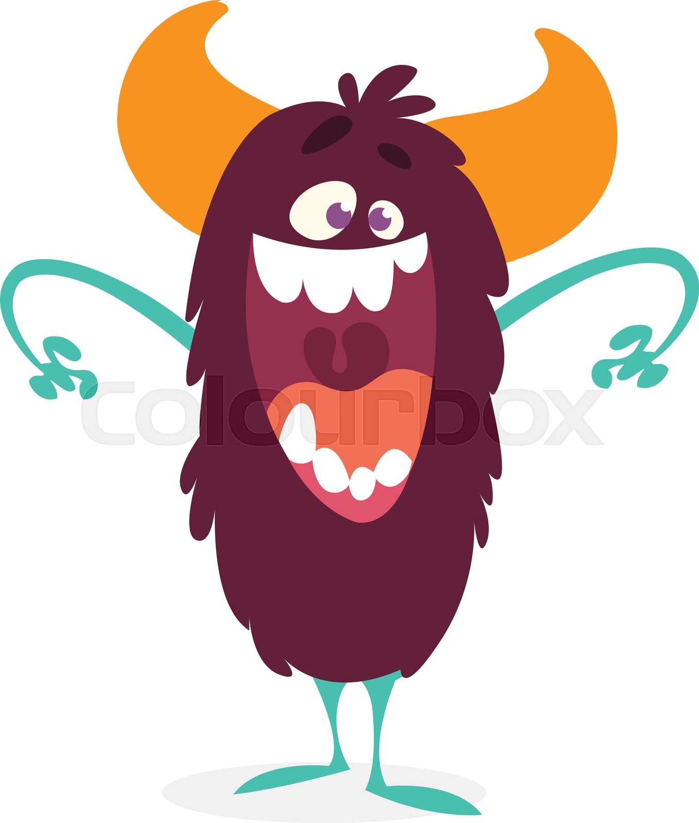 Funny horned cartoon monster | Stock vector | Colourbox