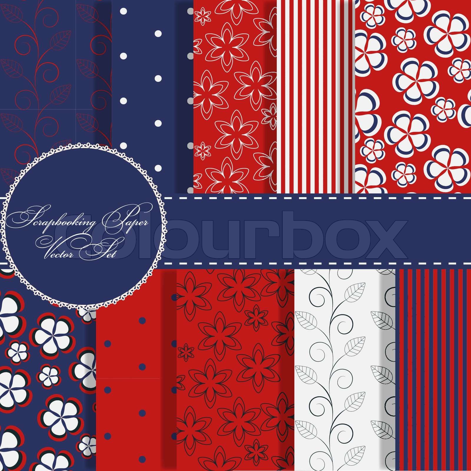 set of beaautiful vector red and blue paper for scrapbook | Stock ...