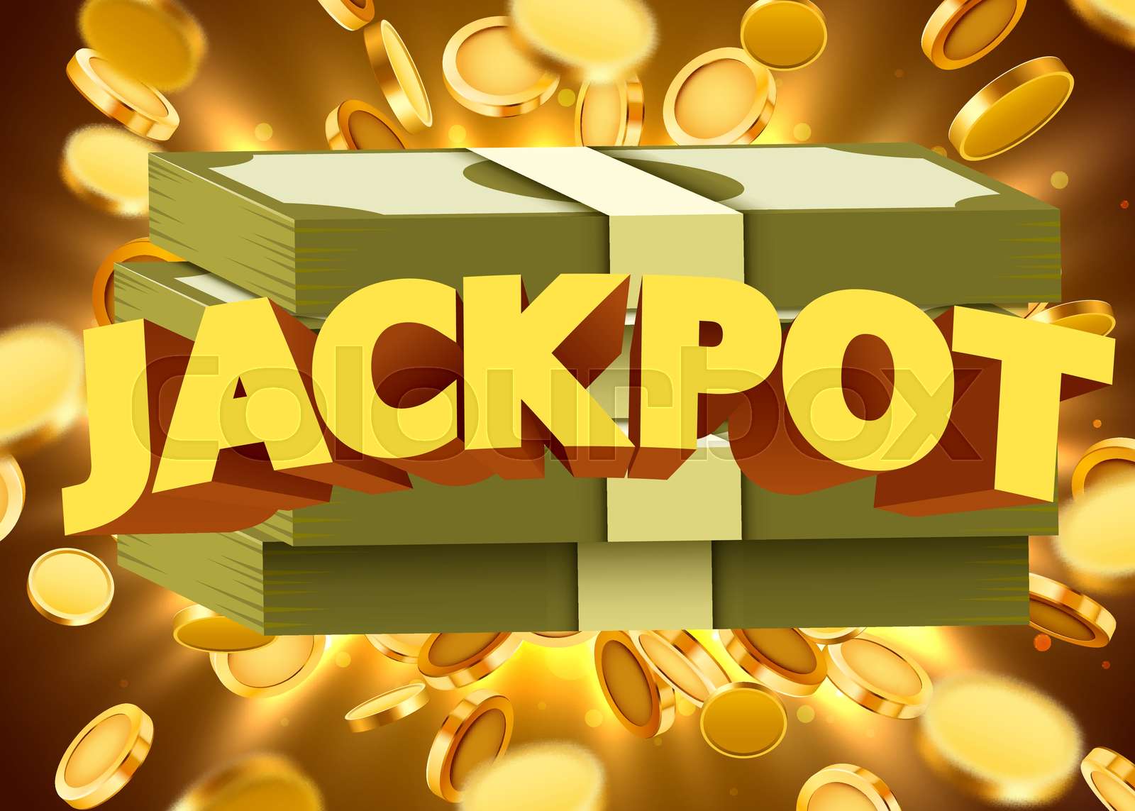 Jackpot sign with gold realistic 3d coins background. | Stock vector ...