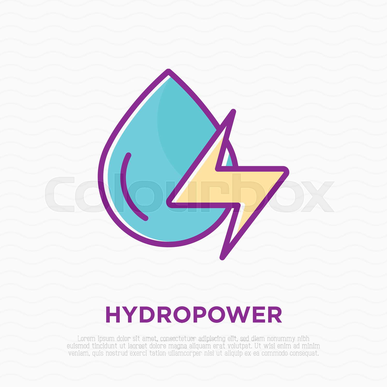 Hydropower: water drop with energy symbol. Thin line icon. Modern ...