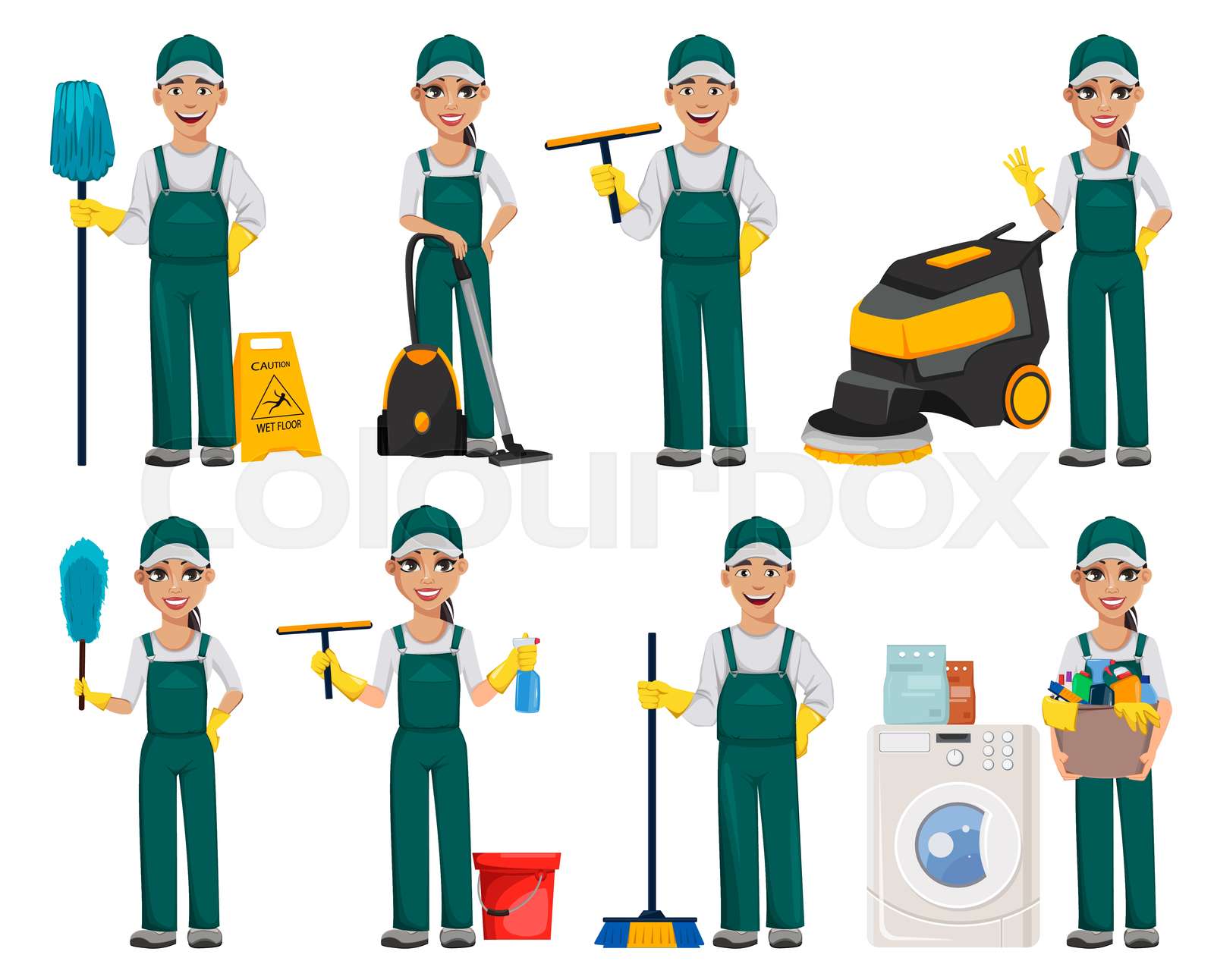 Cleaning service concept. Cheerful cartoon character | Stock vector ...