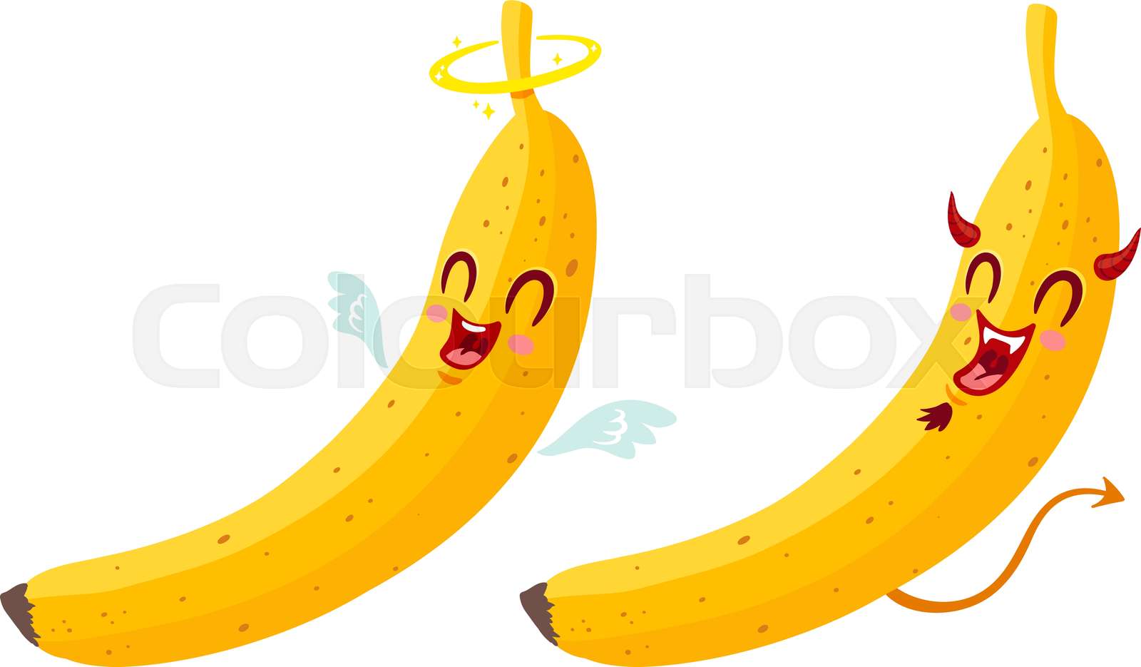 Banana is like an angel and devil | Stock vector | Colourbox