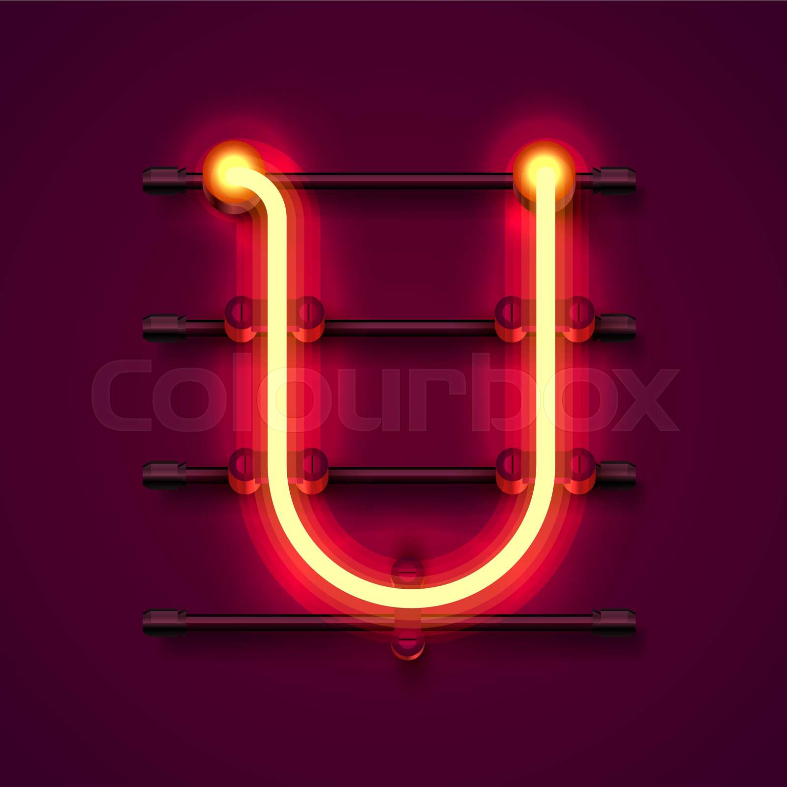 Neon font letter U, art design signboard. | Stock vector | Colourbox