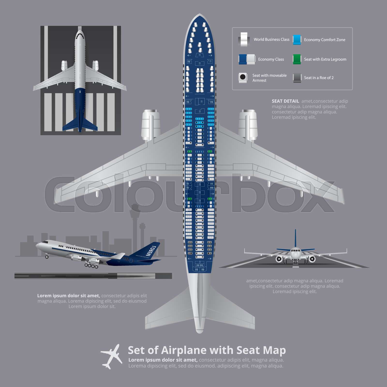 Set of Airplane with Seat Map Isolated Vector Illustration | Stock ...