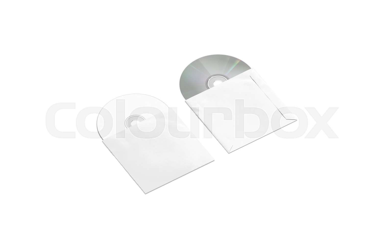 Blank white compact disks in paper packs mock up | Stock image | Colourbox