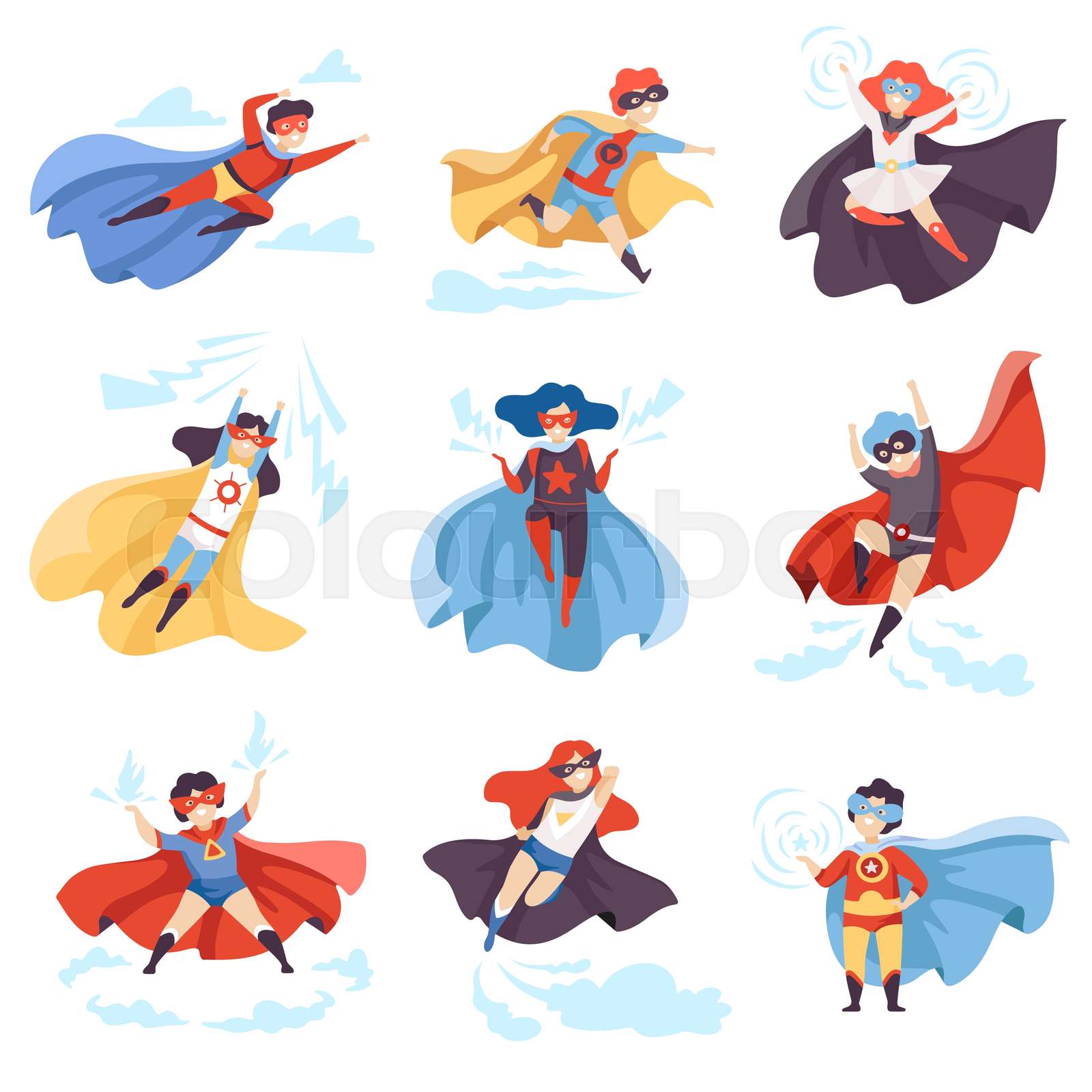 Cute Kids Wearing Superhero Costumes Set, Super Children Characters in ...
