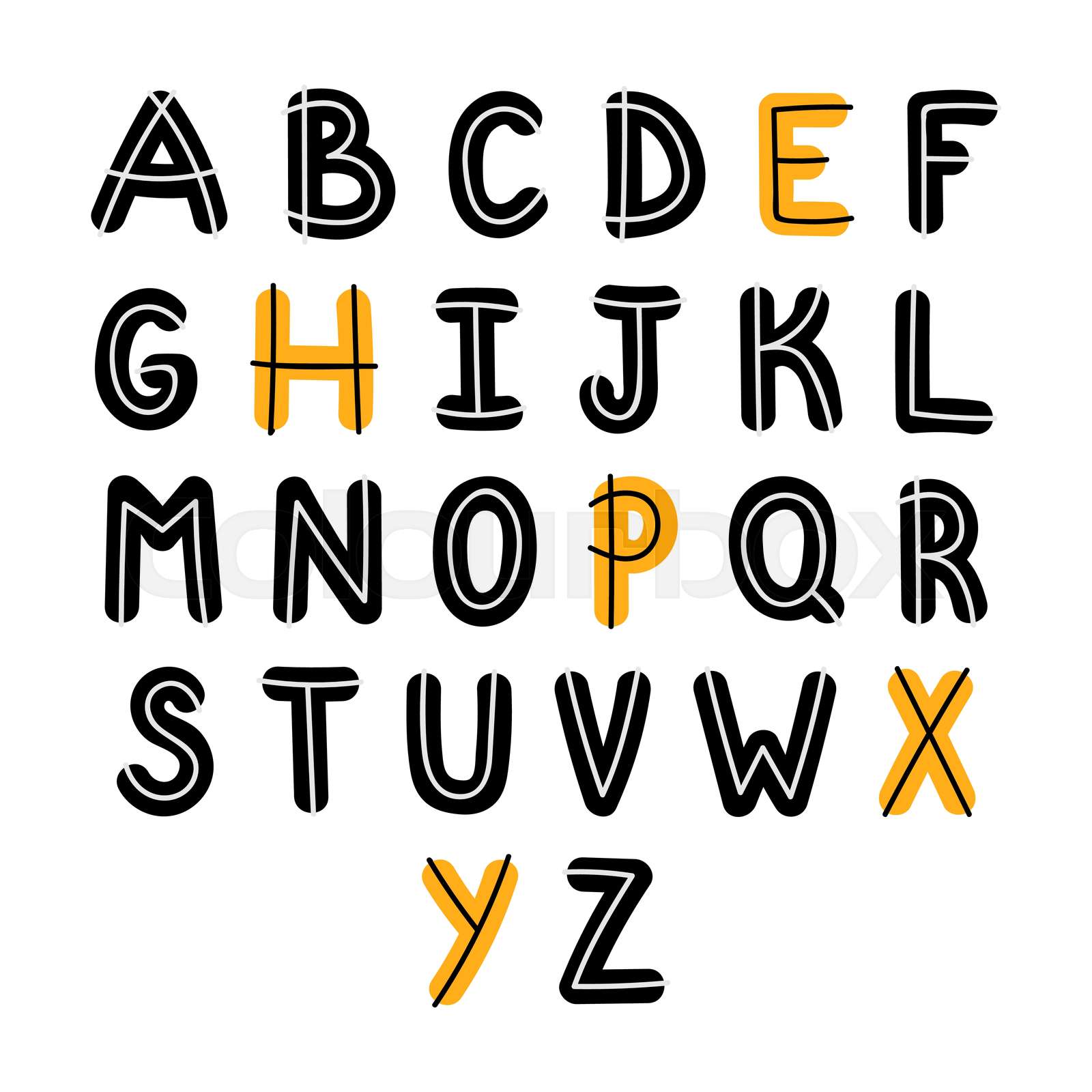 Hand drawn English alphabet. Font. Cute letters with decoration ...