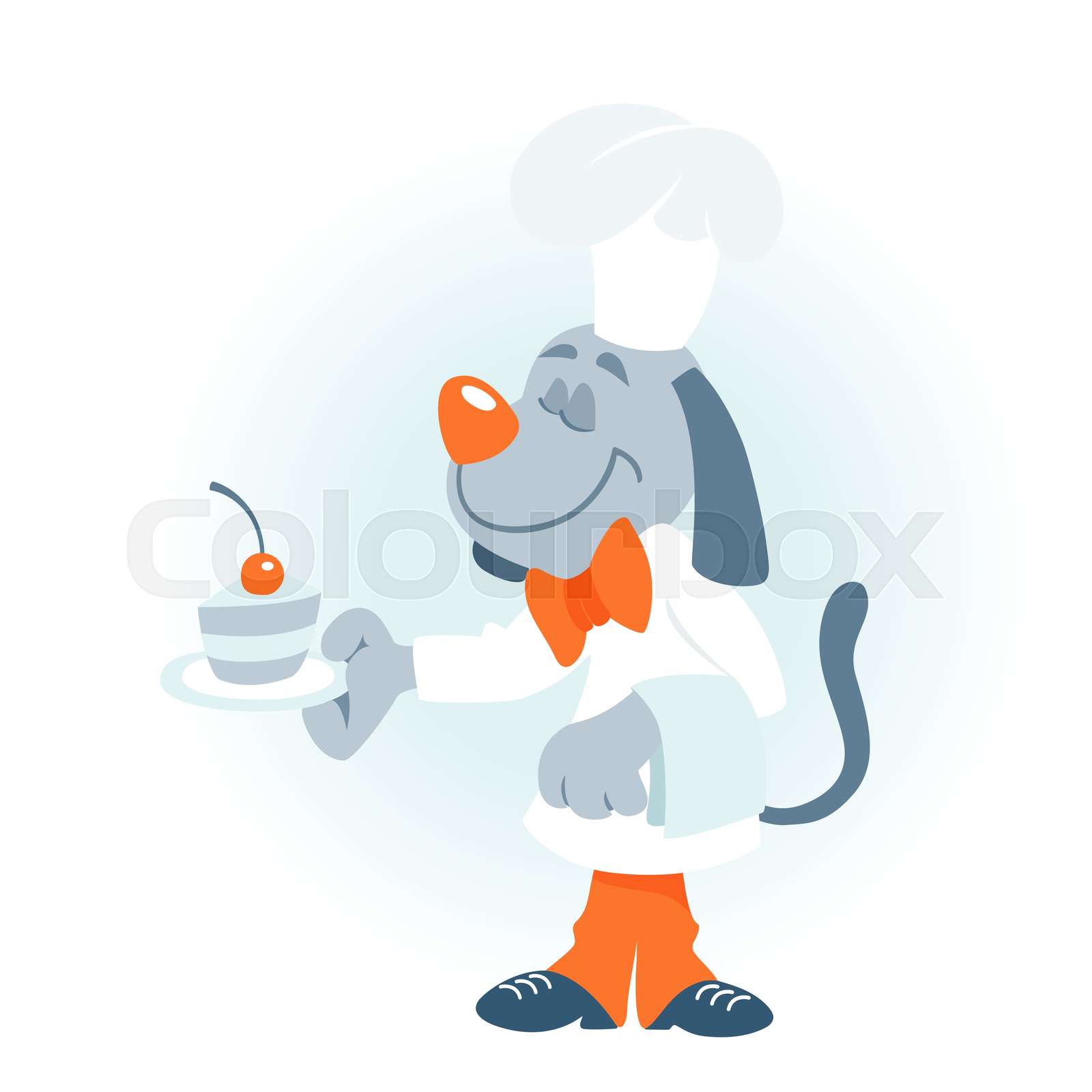 Funny cartoon waiter dog in a restaurant | Stock vector | Colourbox