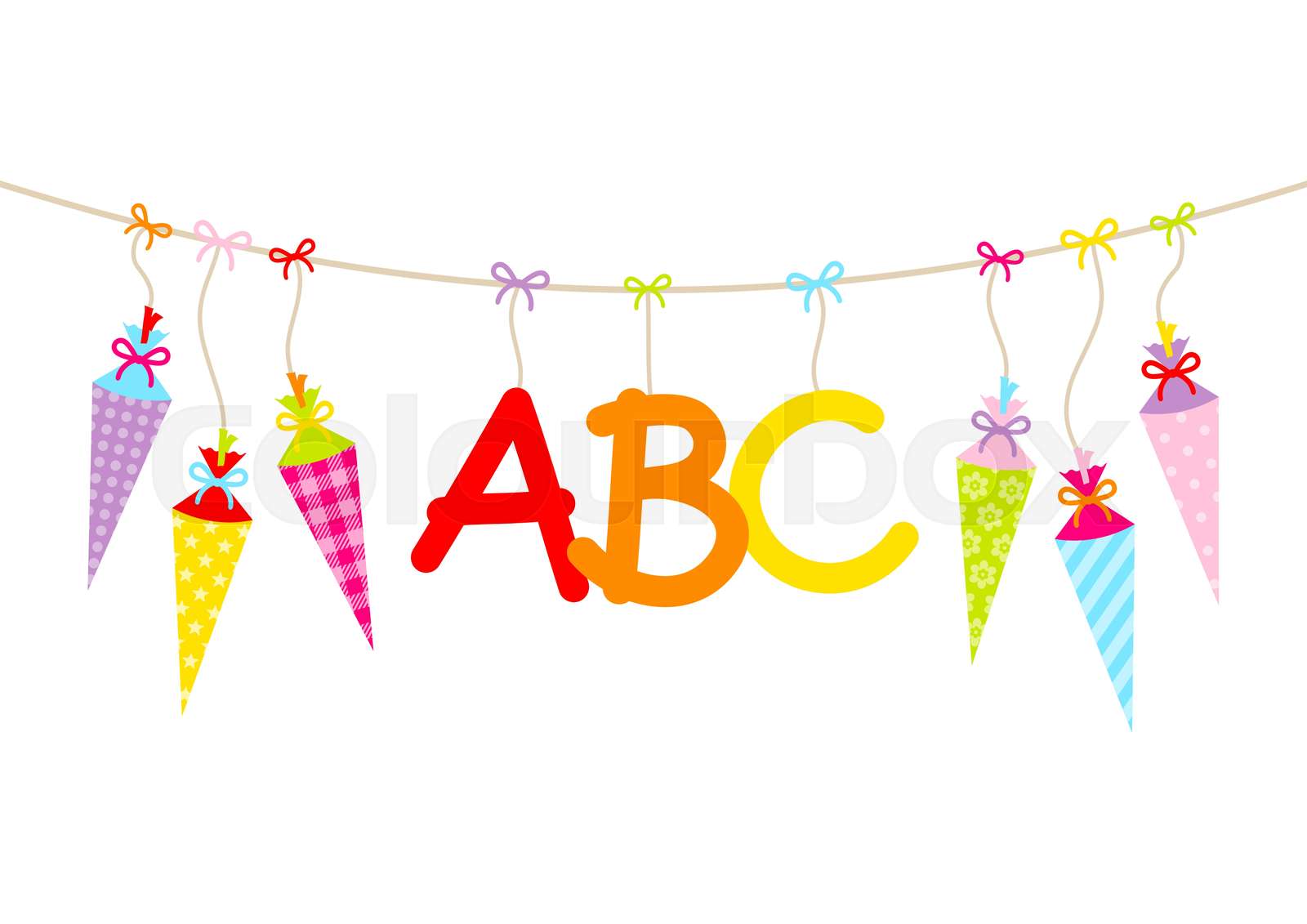Hängende bunte Schultüten & ABC | Stock-Vektor | Colourbox