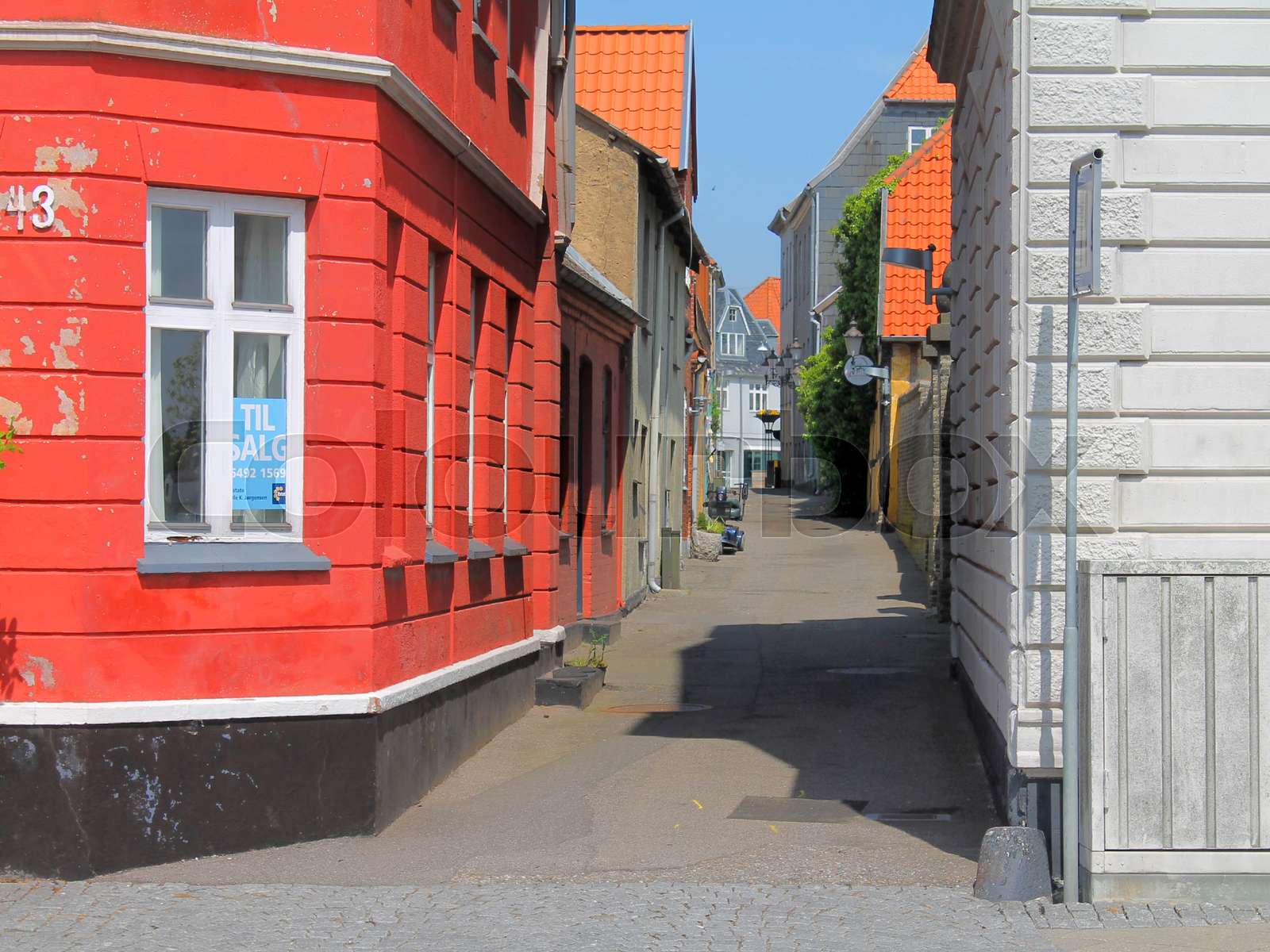 Gamle huse og smalle gader i Nakskov på Lolland | Stock foto | Colourbox