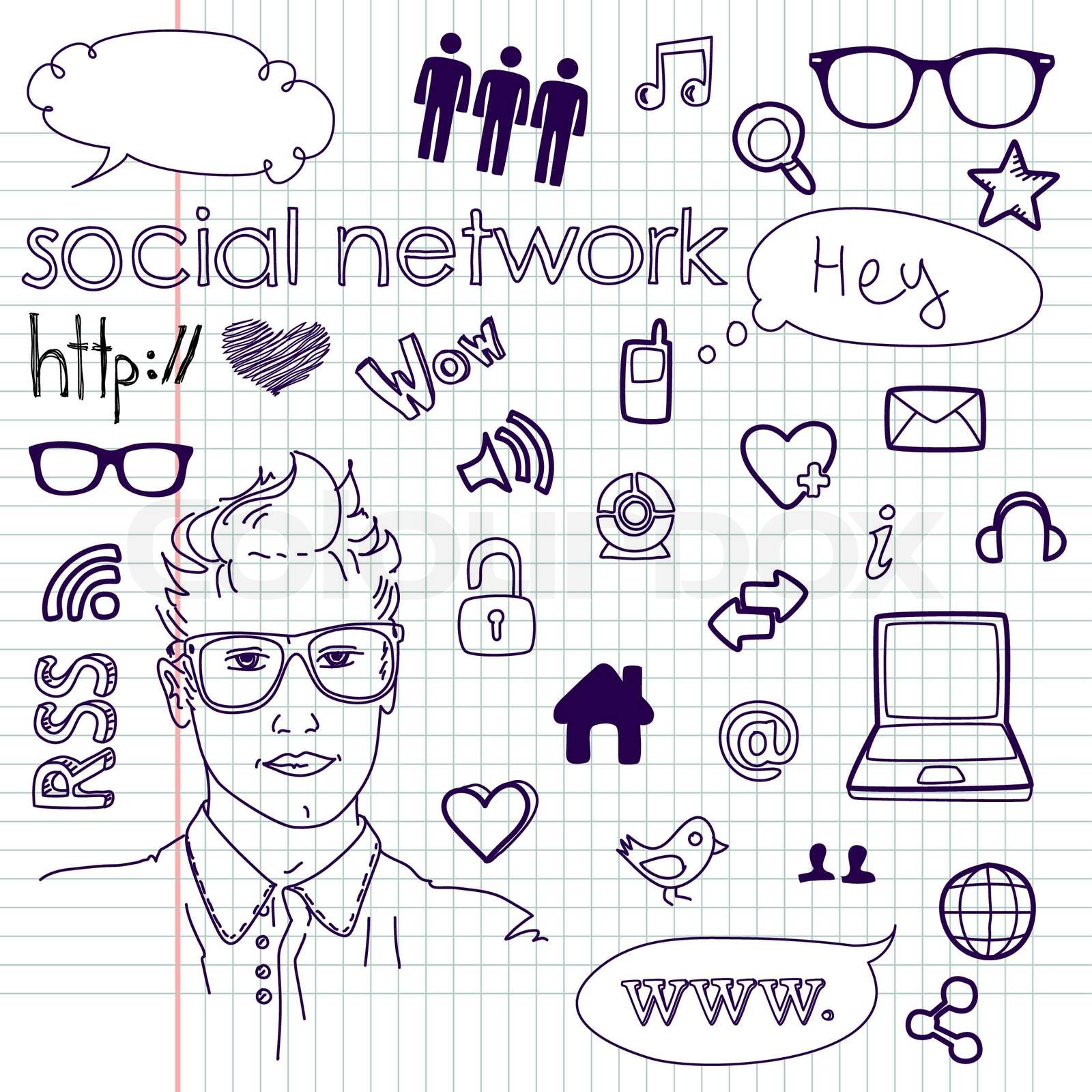 Social media network connection doodles | Stock vector | Colourbox