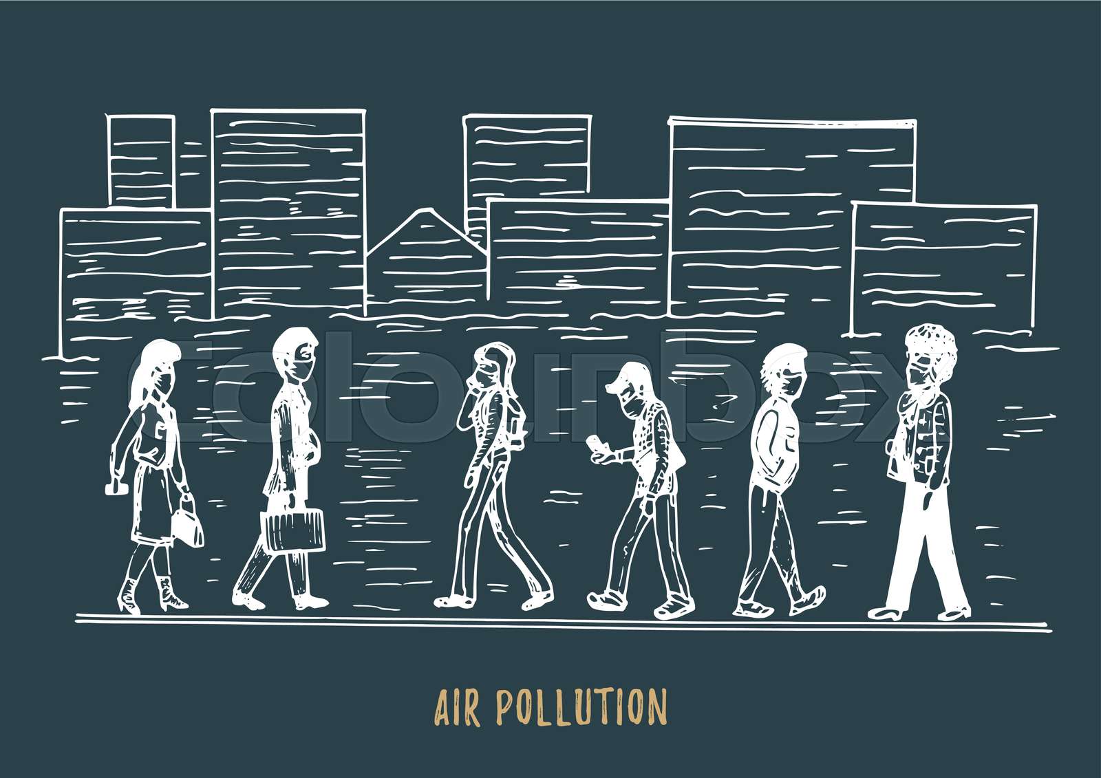 Air pollution, hand drawn illustration. Sketch of smoggy city ...