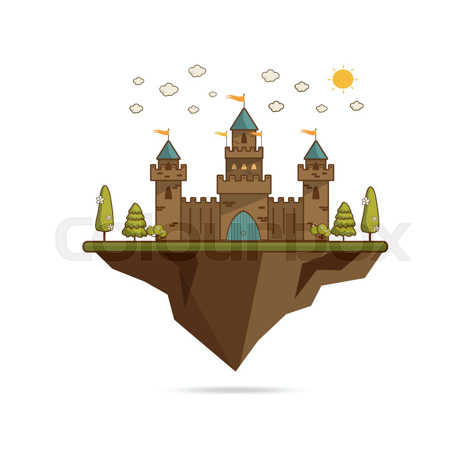 Cartoon Illustration of Tale Castle on Hill Landscape | Stock vector ...