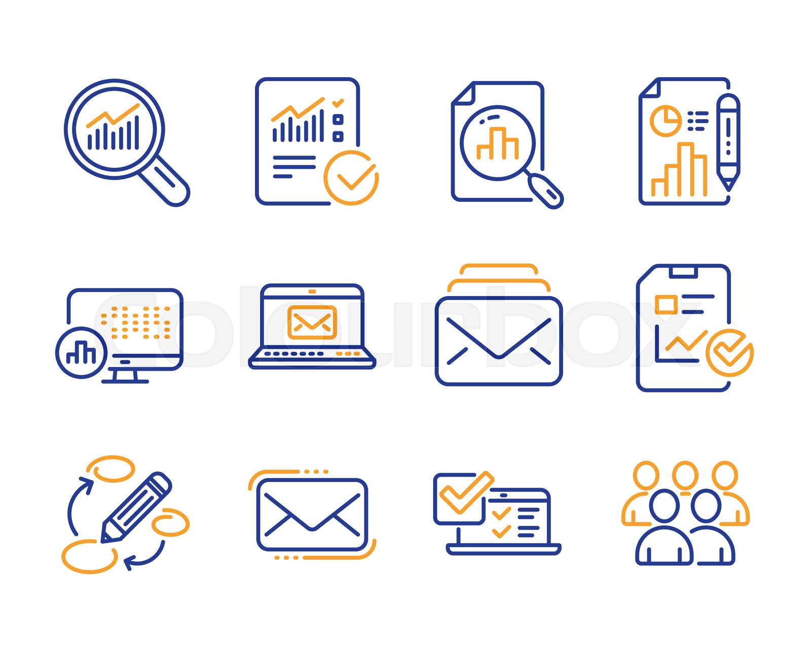 Analytics graph, Mail and Keywords icons set. Data analysis, Messenger ...