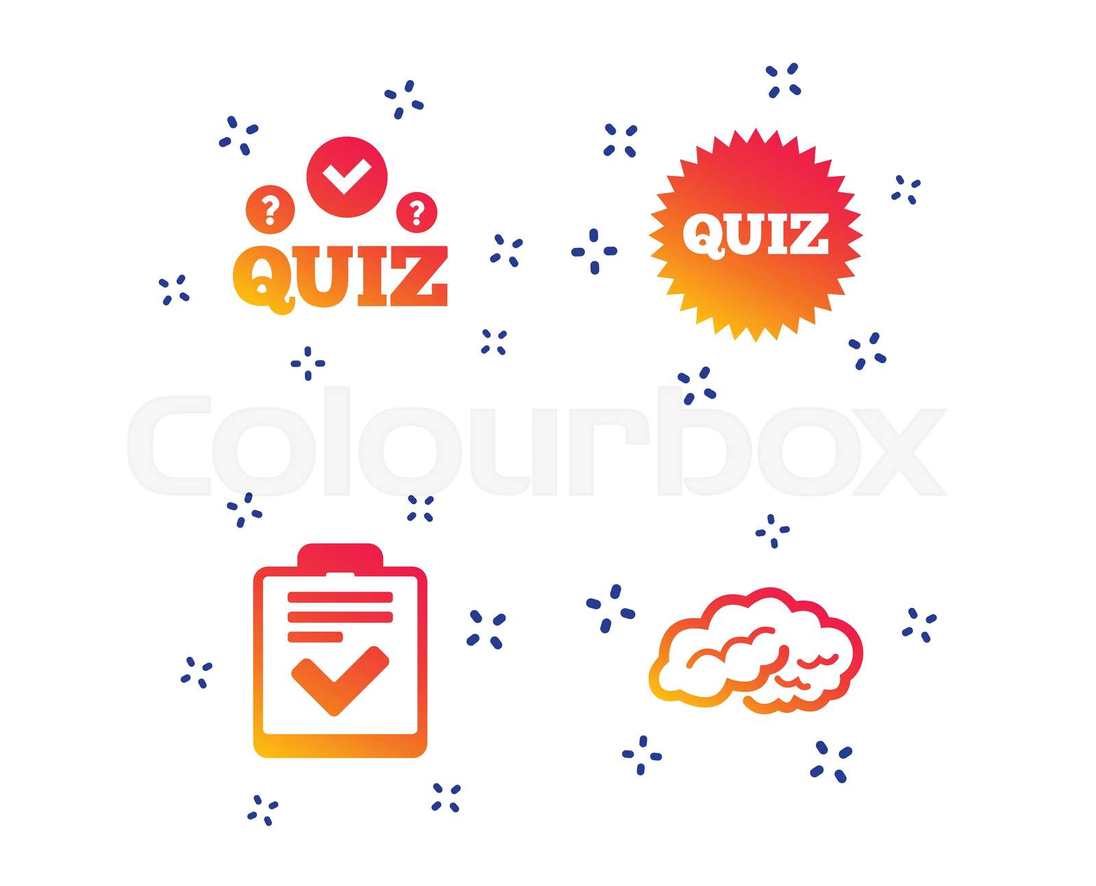 Quiz icons. Checklist and human brain symbols. Vector | Stock vector ...