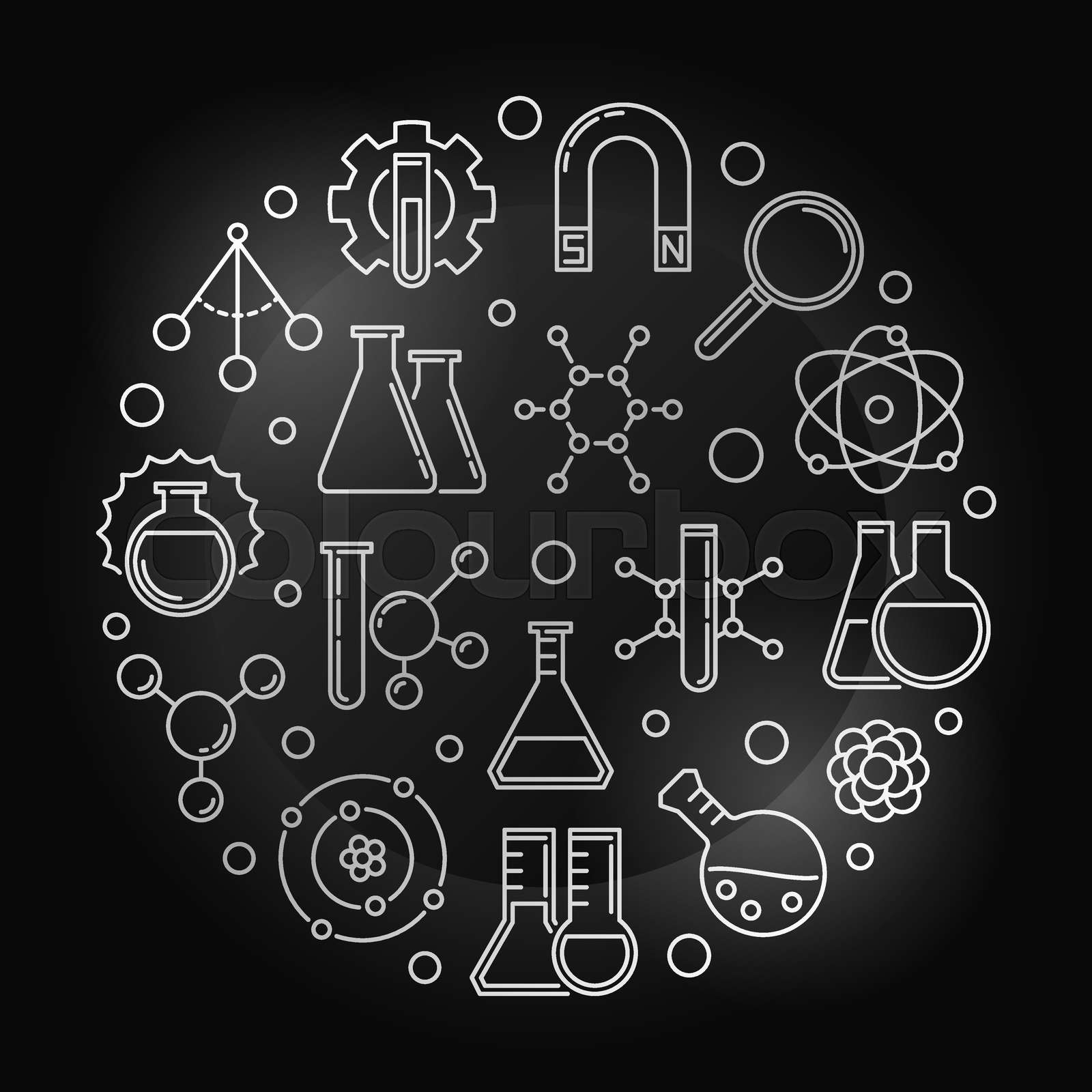 Chemical Physics vector silver round outline illustration | Stock ...
