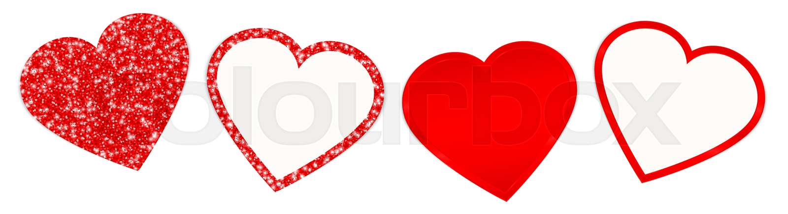 Set Vier Rote herzen Glitzer Und Glanz | Stock-Vektor | Colourbox