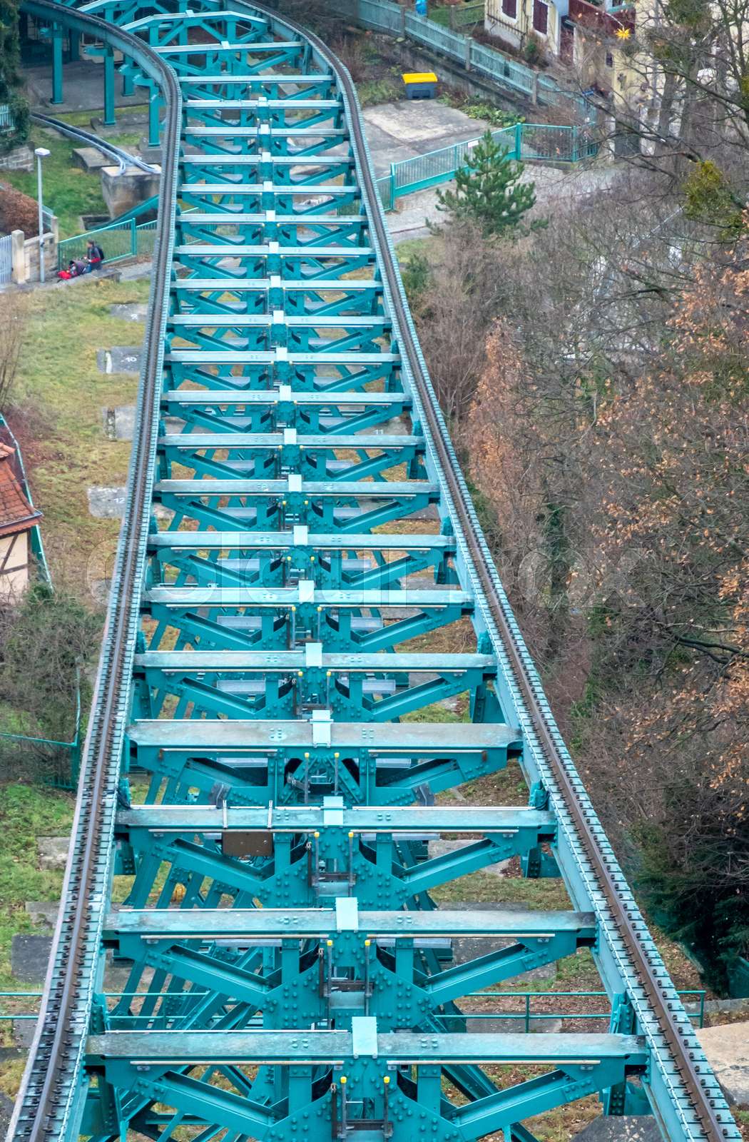 Suspension rail system of the world's oldest suspension railway seen ...