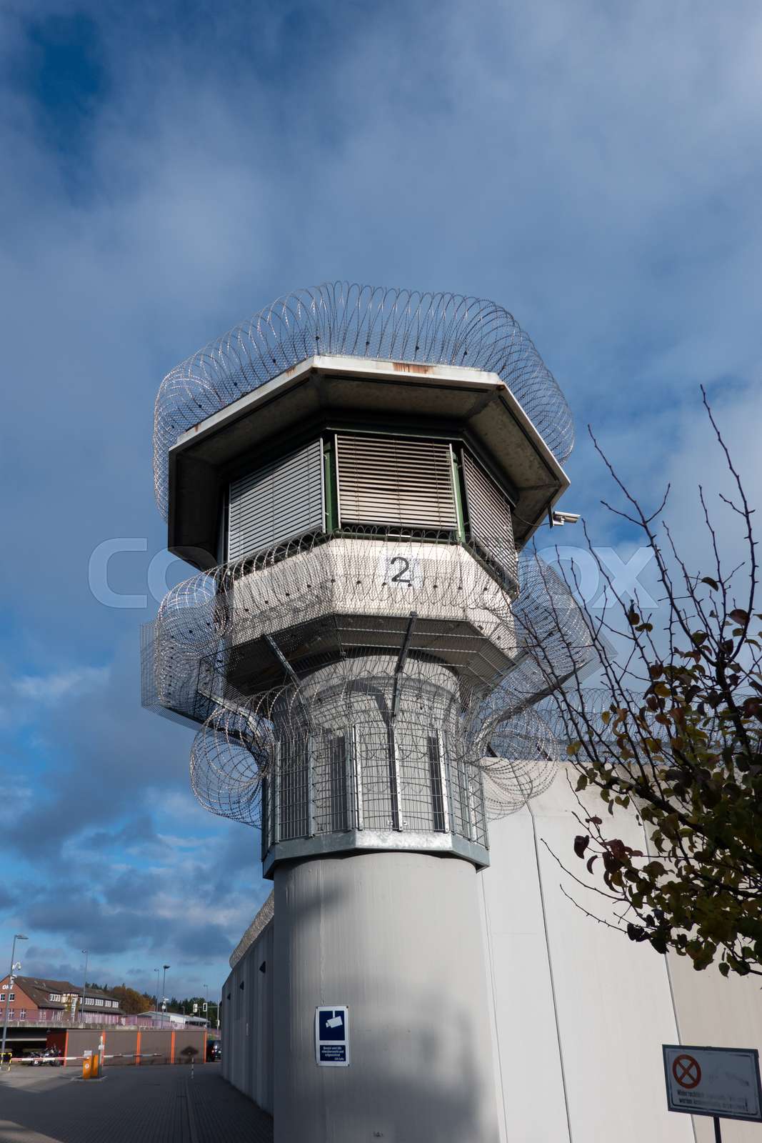 Watchtower of a correctional facility of a prison with a balustrade and ...