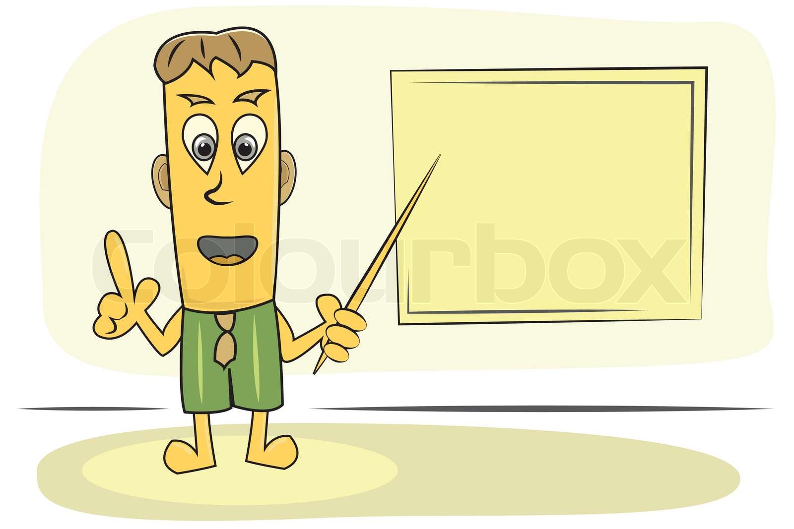 Cartoon Character Teacher expain topic with pointer and schoolboard ...