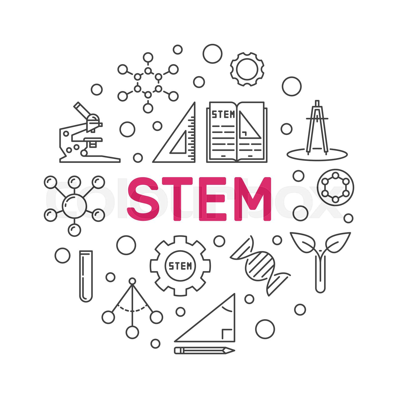 STEM vector minimal round illustration in thin line style | Stock ...