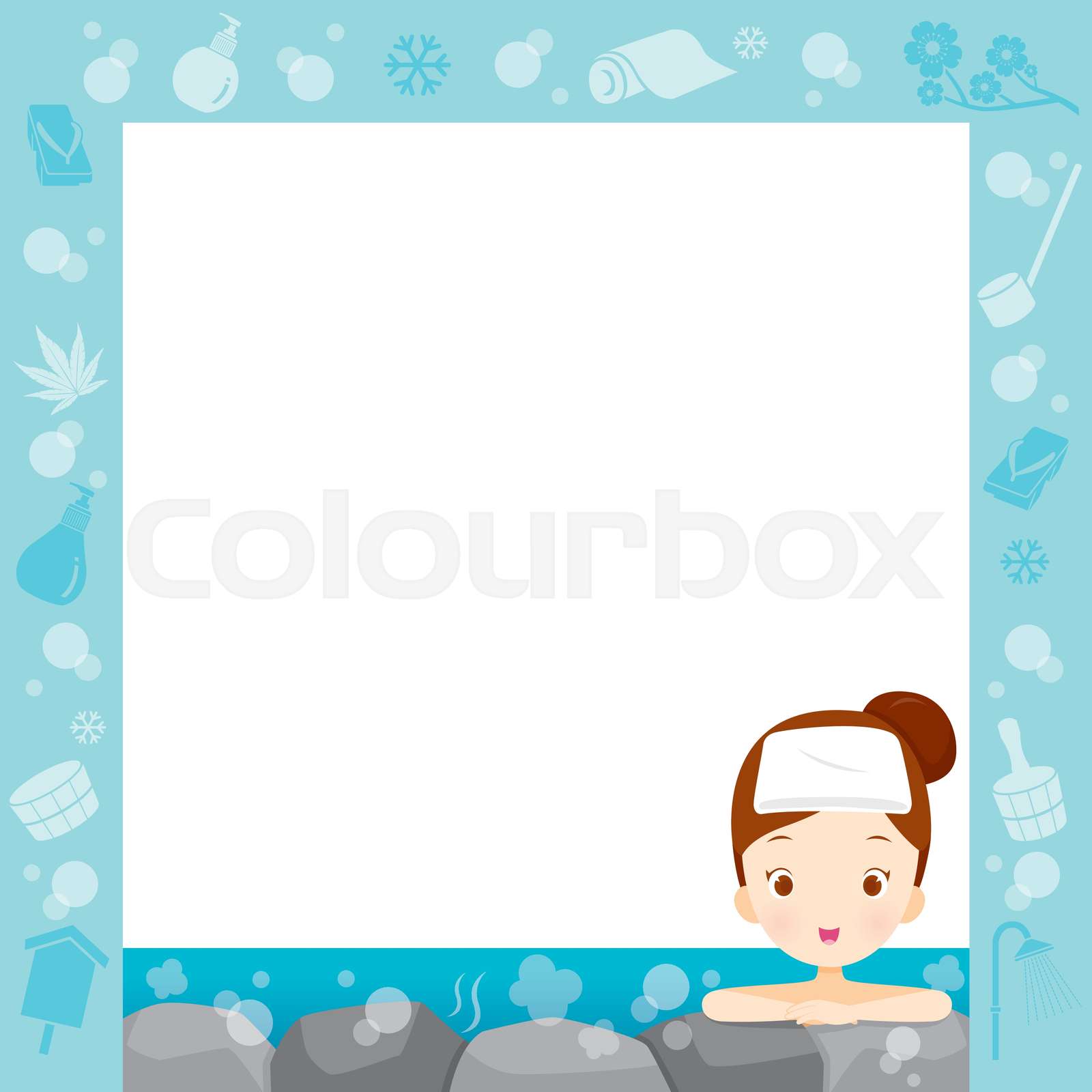 Girl Relaxing In Hot Spring Border | Stock vector | Colourbox