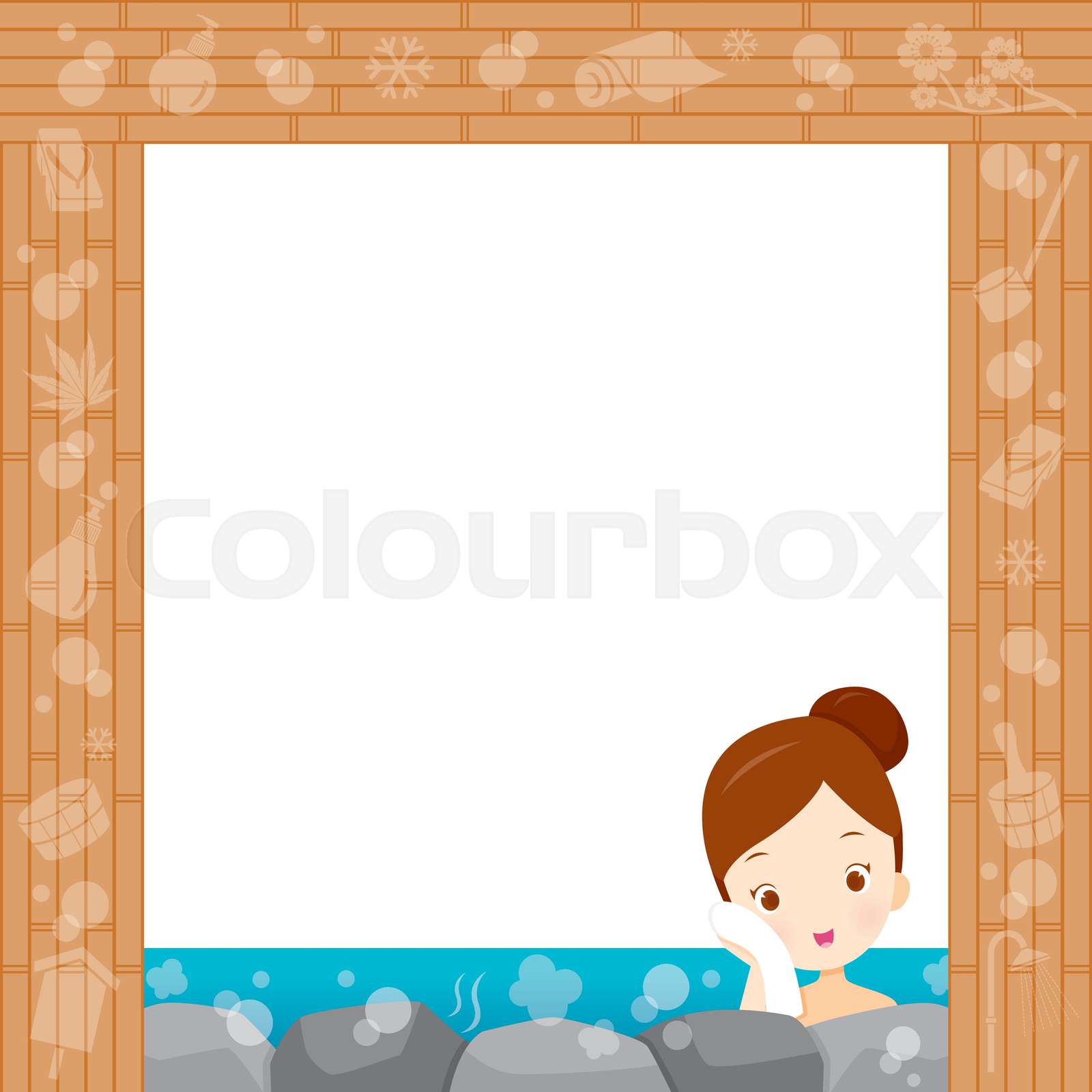Girl Relaxing In Hot Spring Border | Stock vector | Colourbox