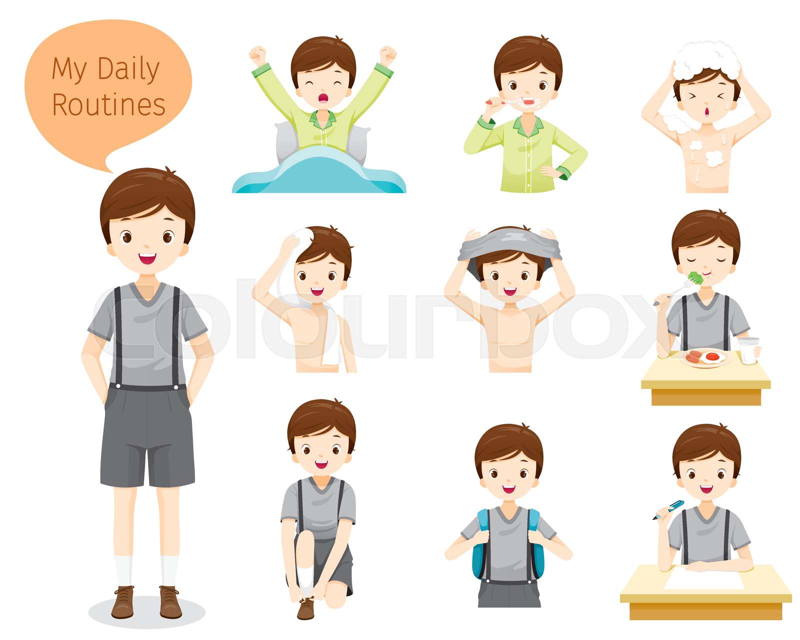 The Daily Routines Of Boy | Stock vector | Colourbox