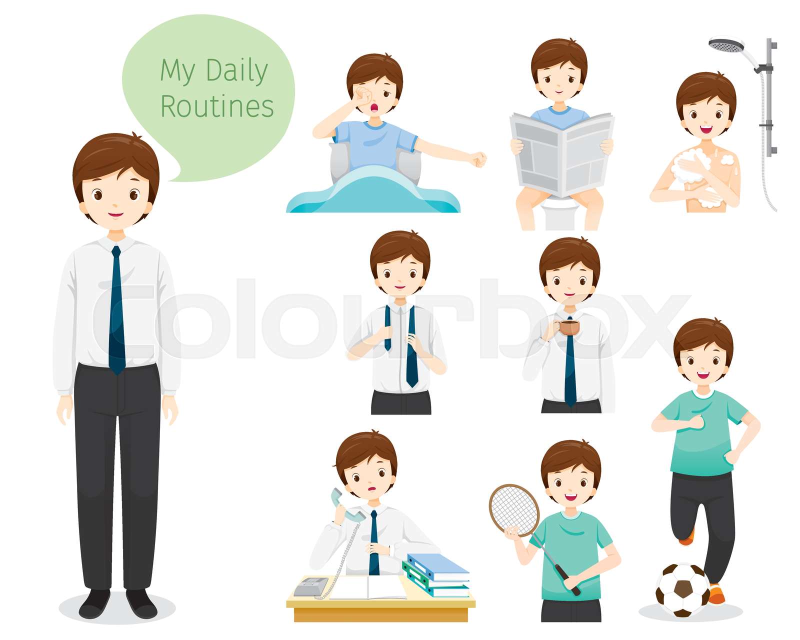 The Daily Routines Of Man | Stock vector | Colourbox